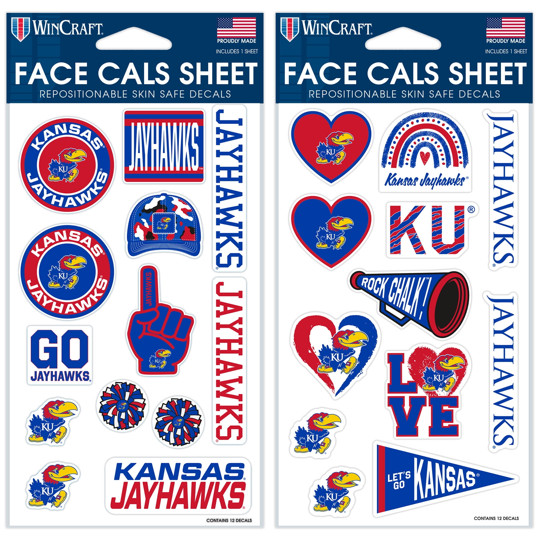 WinCraft NCAA Kansas Jayhawks Team 4" x 7" Face Cal Assortment Pack ...