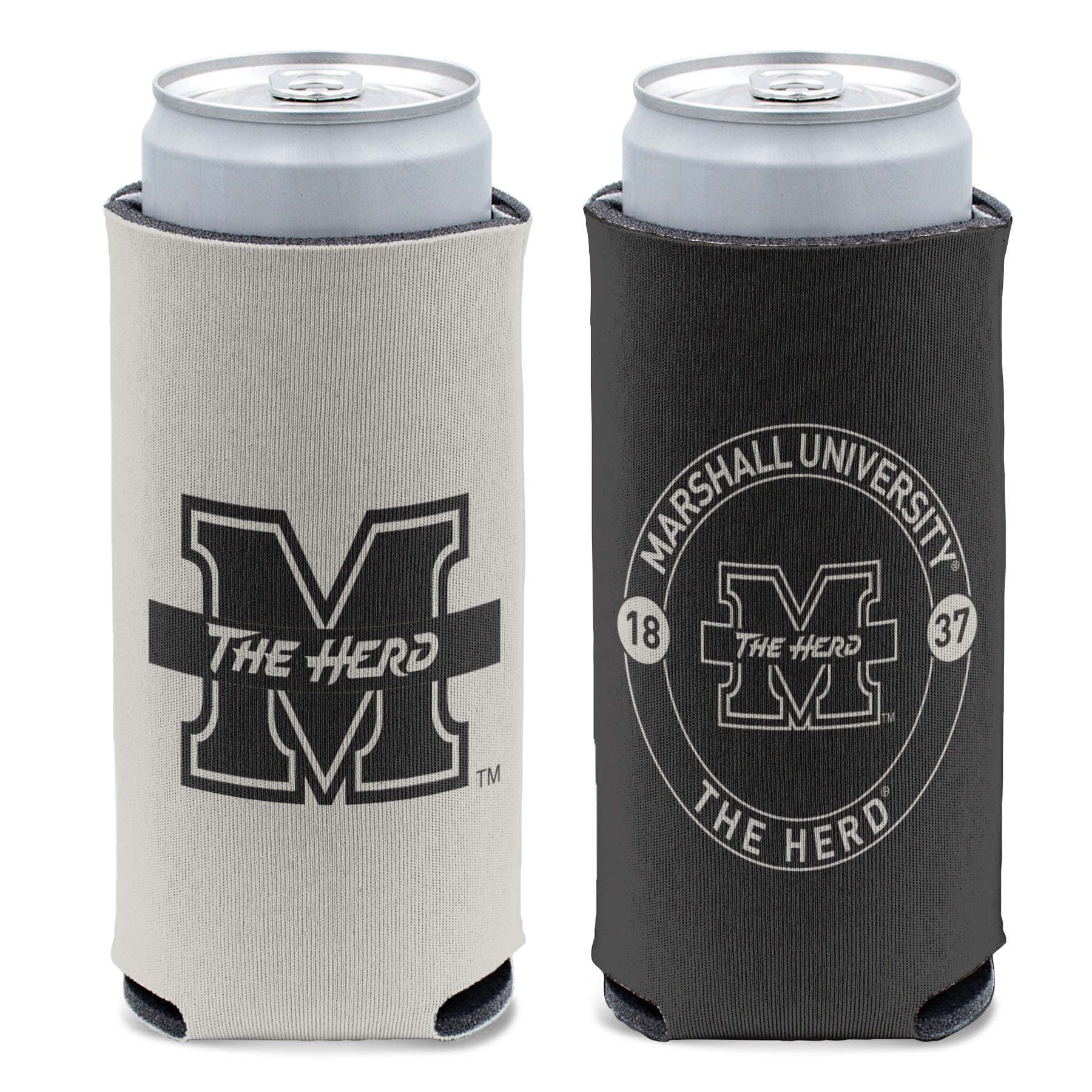 WinCraft NCAA Marshall Bone Black 12oz Slim Can Cooler, Collapsible ...