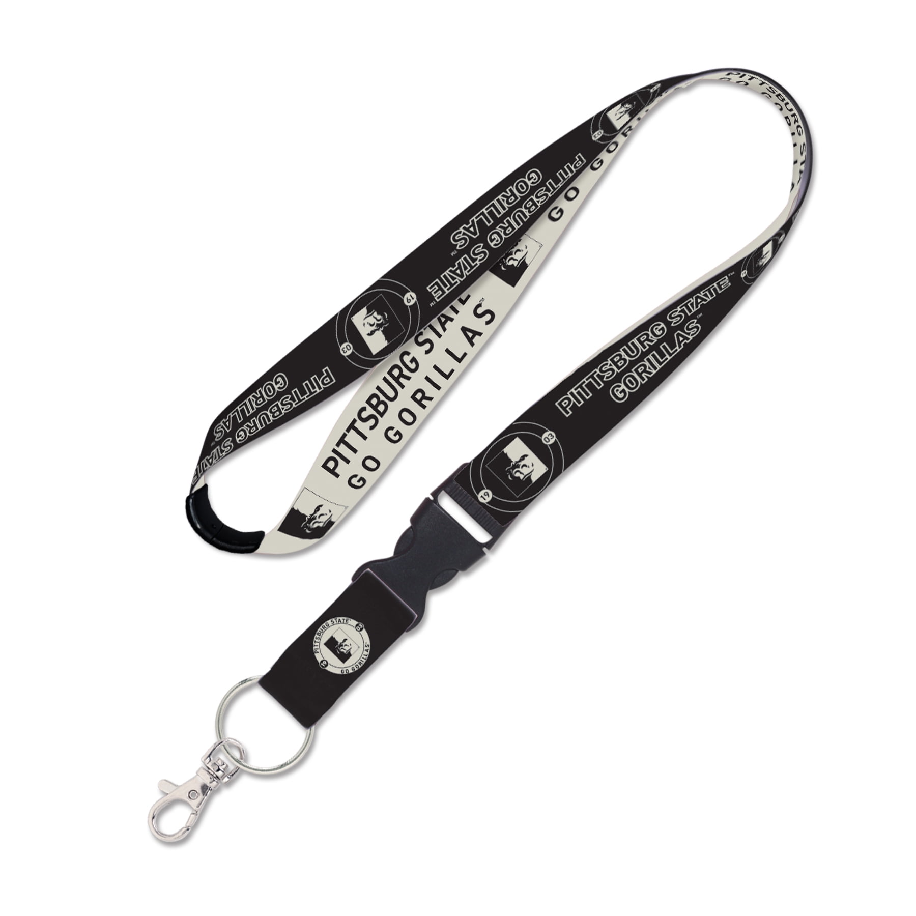NCAA Pittsburg State Bone Black 1" Reversible Lanyard with Buckle and ...