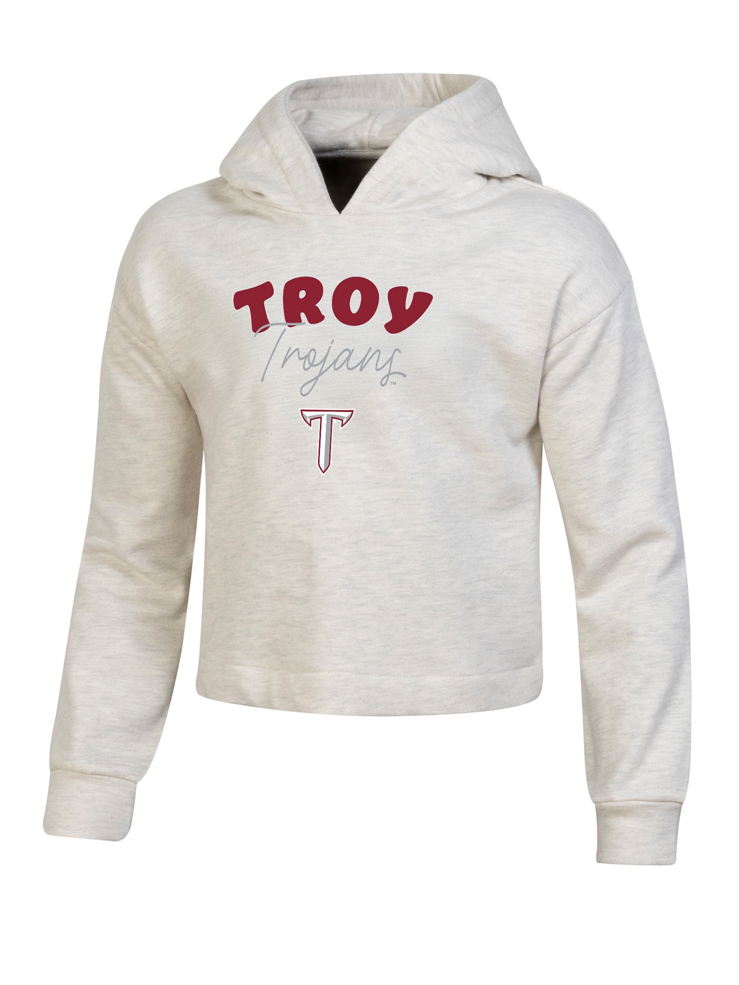 NCAA TROY TROJANS Girls Grey Color Cotton Fleece HDY Puff Print Cropped - Walmart.com