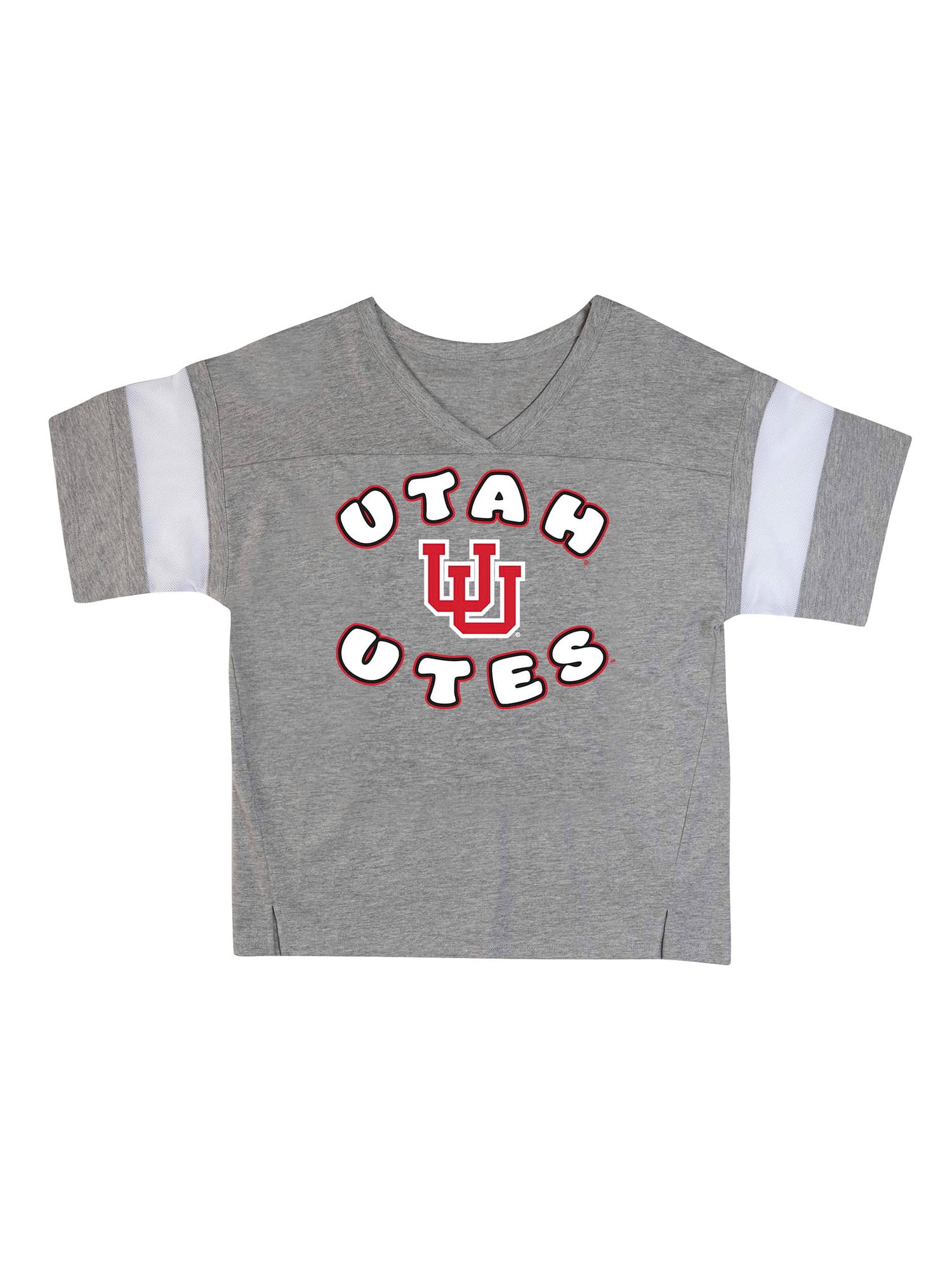 NCAA UTAH UTES Girls Grey Color Blend SS TEE Puff Print Sleeve Stripe ...