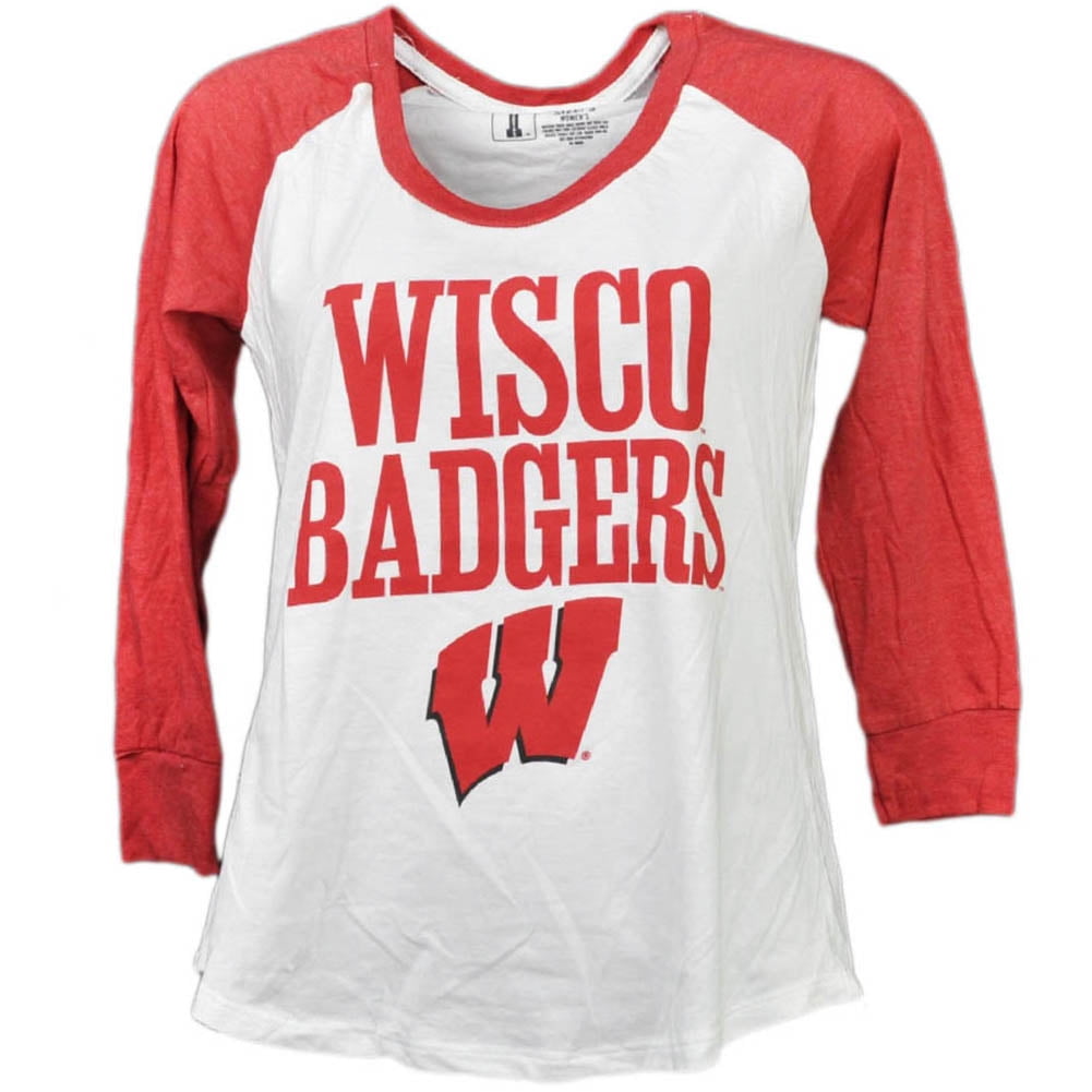 NCAA Wisconsin Badgers Mid Sleeve Tshirt Tee Womens Red White Crew Neck ...
