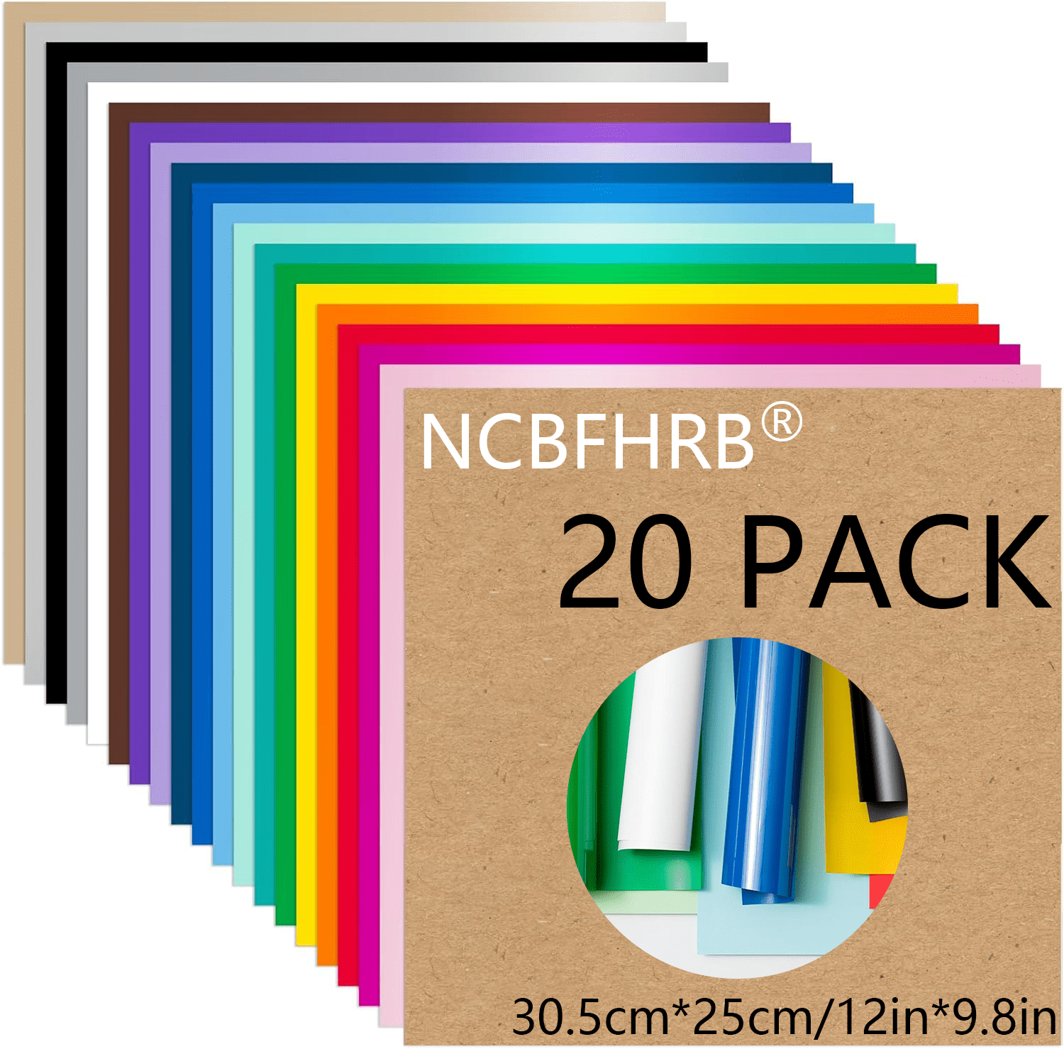 NCBFHRB HTV Heat Transfer Vinyl Bundle: 20 Sheets 12" x 10" DIY Iron on ...