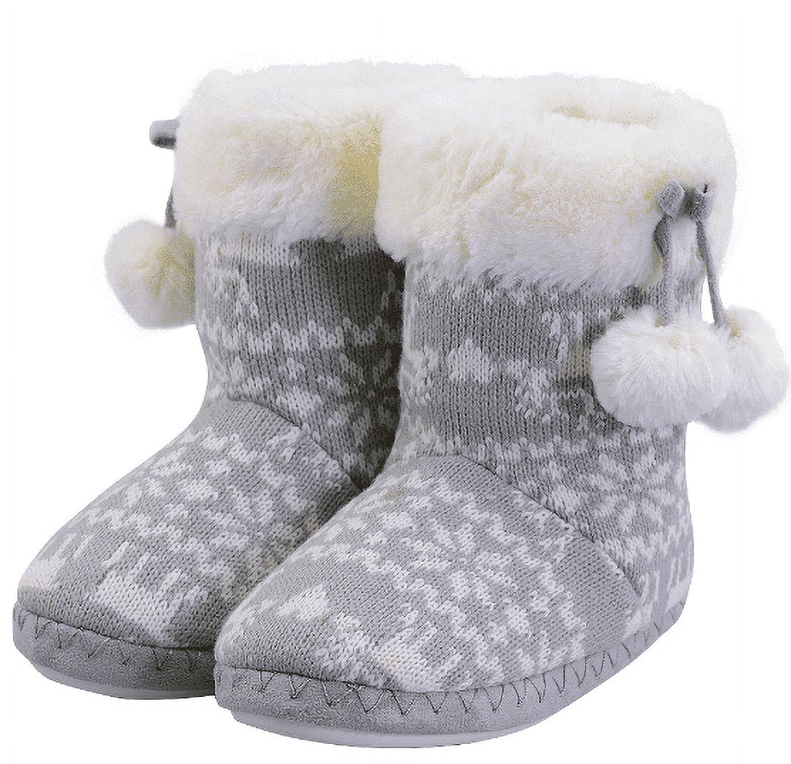 NCCB Girls Bootie Slippers Cozy Warm Fuzzy Lined House Slippers Grey Big Kid 3-4 - Walmart.com