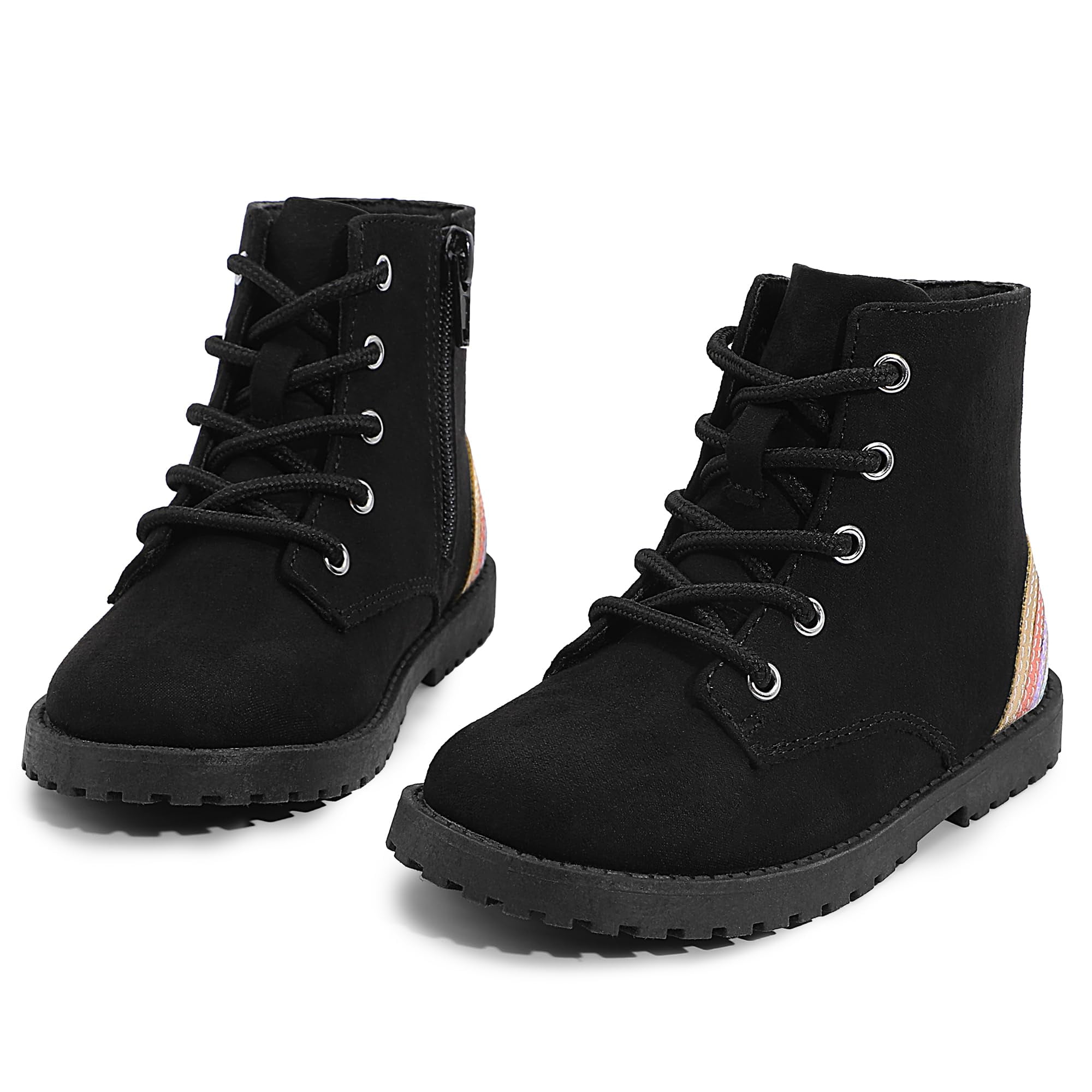 NCCB Girls Ankle Boots Kids Snow Winer Boots Side Zipper Lace up Fashion Boots for Girls Black ...
