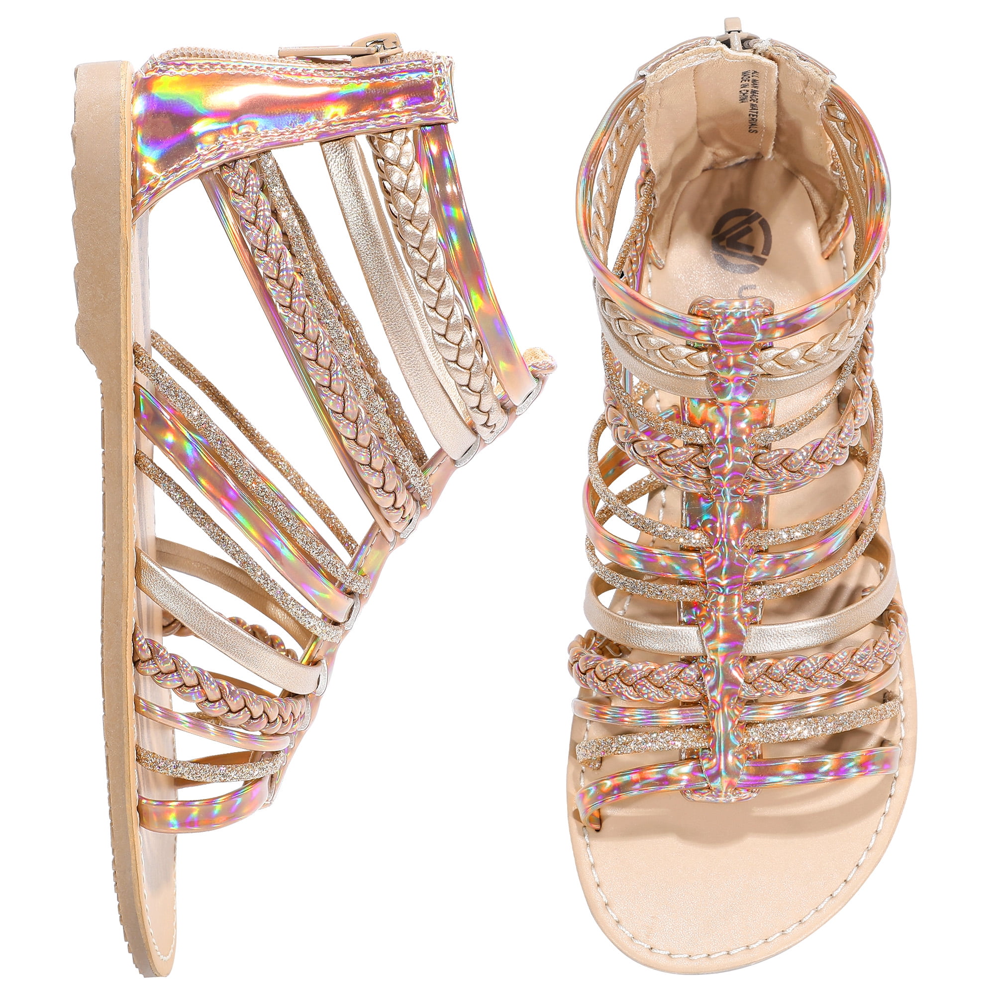 NCCB Girls Gladiator Sandals Cute Open Toe Breathable Summer Strappy ...