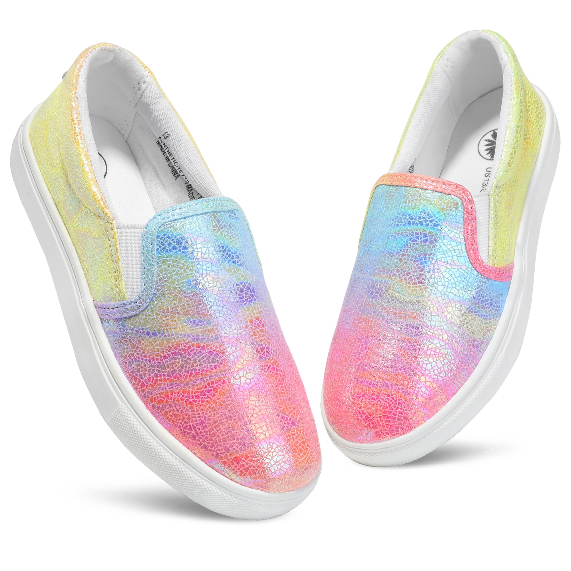 NCCB Girls Sneakers Low Top Slip On Sparkle Glitter Shoes Little Big Kids Fashion Casual Walking ...