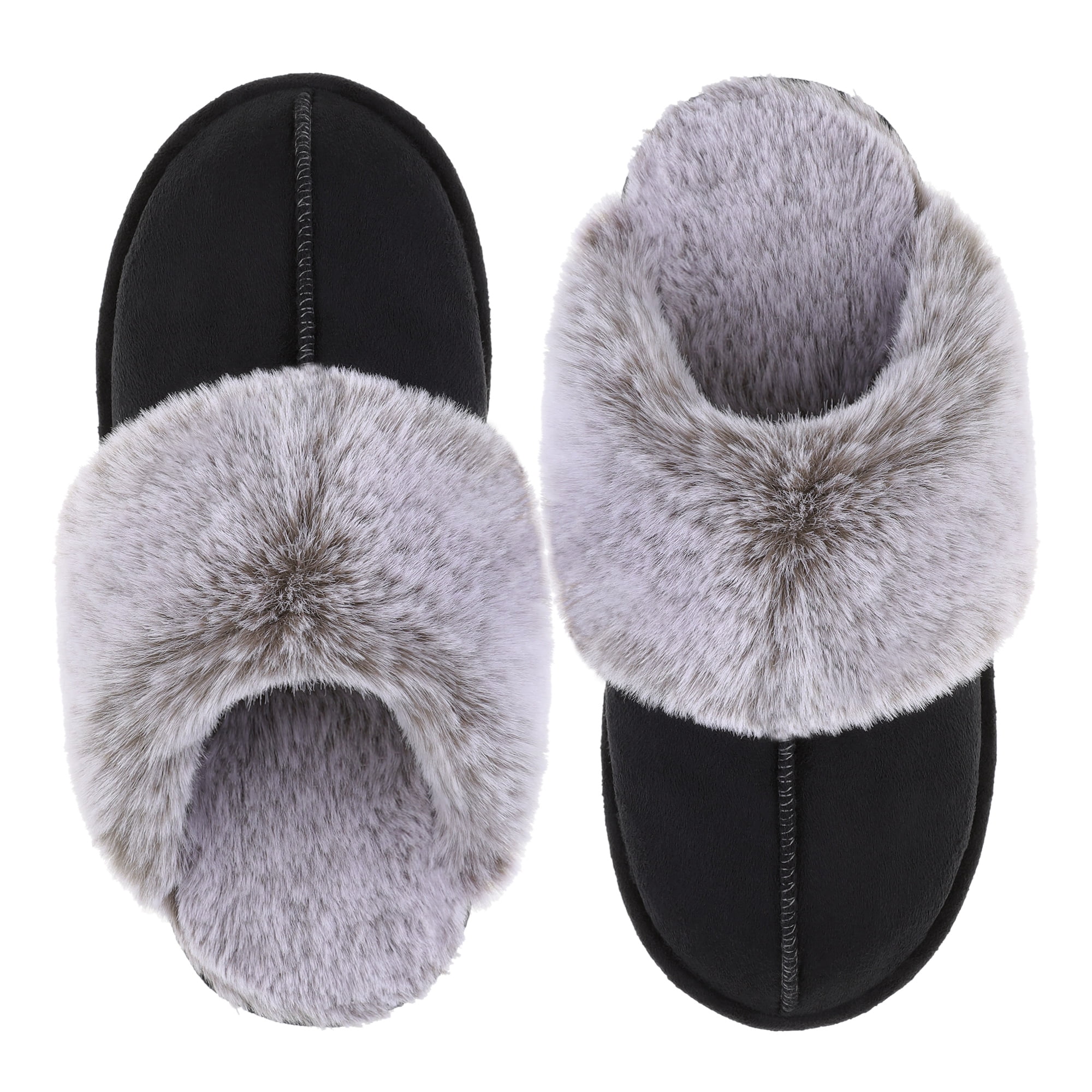 NCCB Women's Fuzzy Slippers Memory Foam House Shoes for Indoor ...