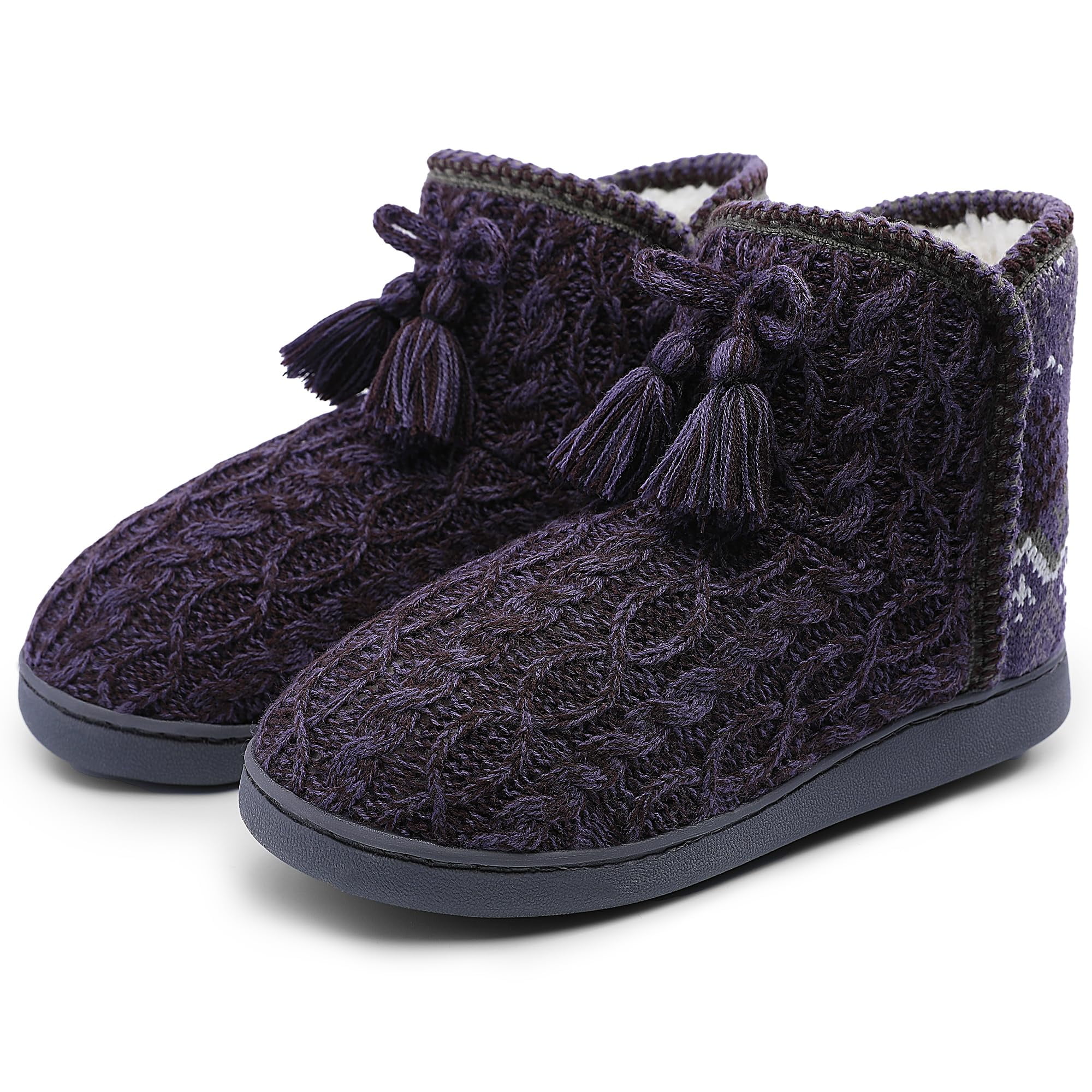 NCCB Womens Bootie Slippers Plush Fleece Memory Foam Indoor House Shoes ...