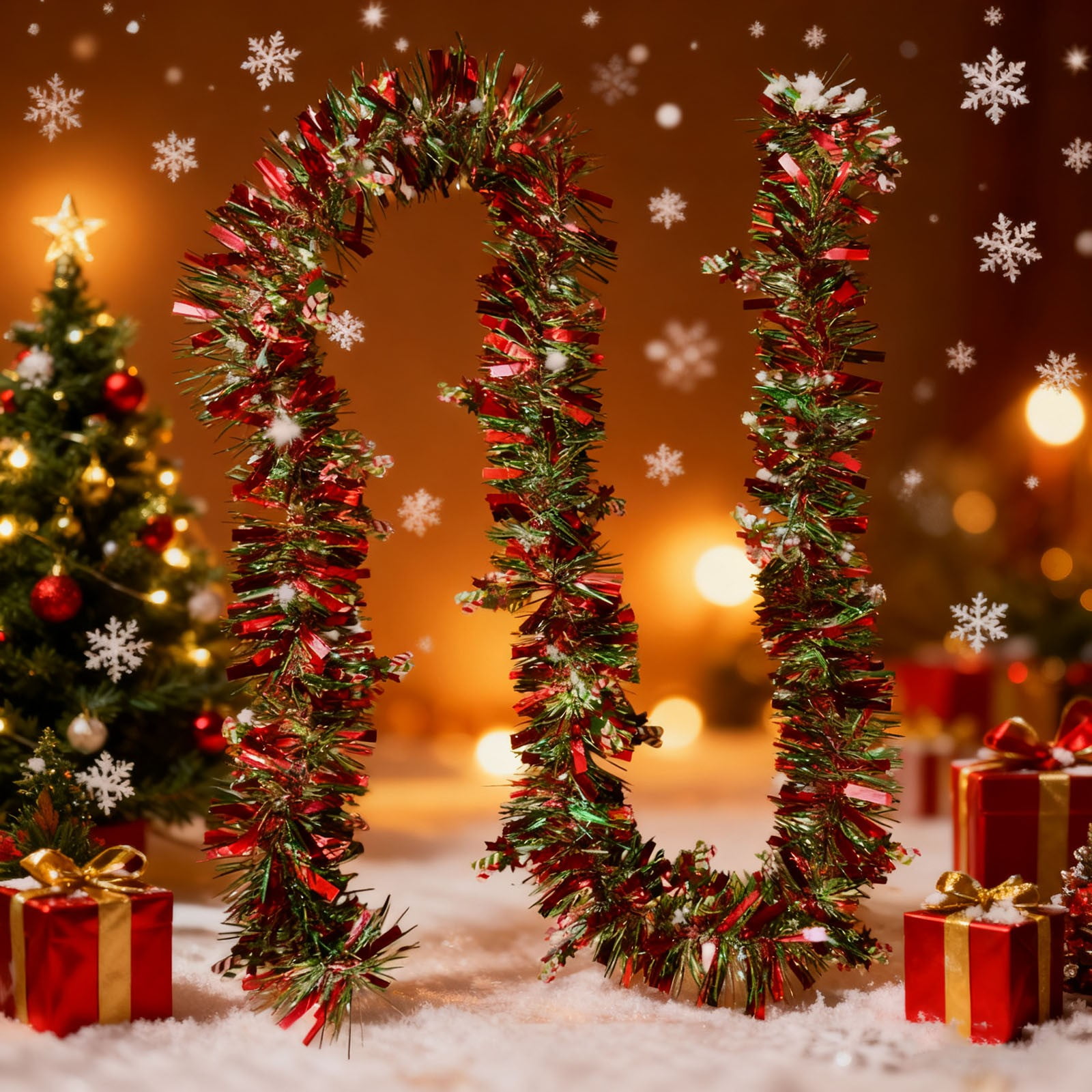 NCHKUN 200-Count Plastic Christmas Garland Stripe Decorations for Tree ...