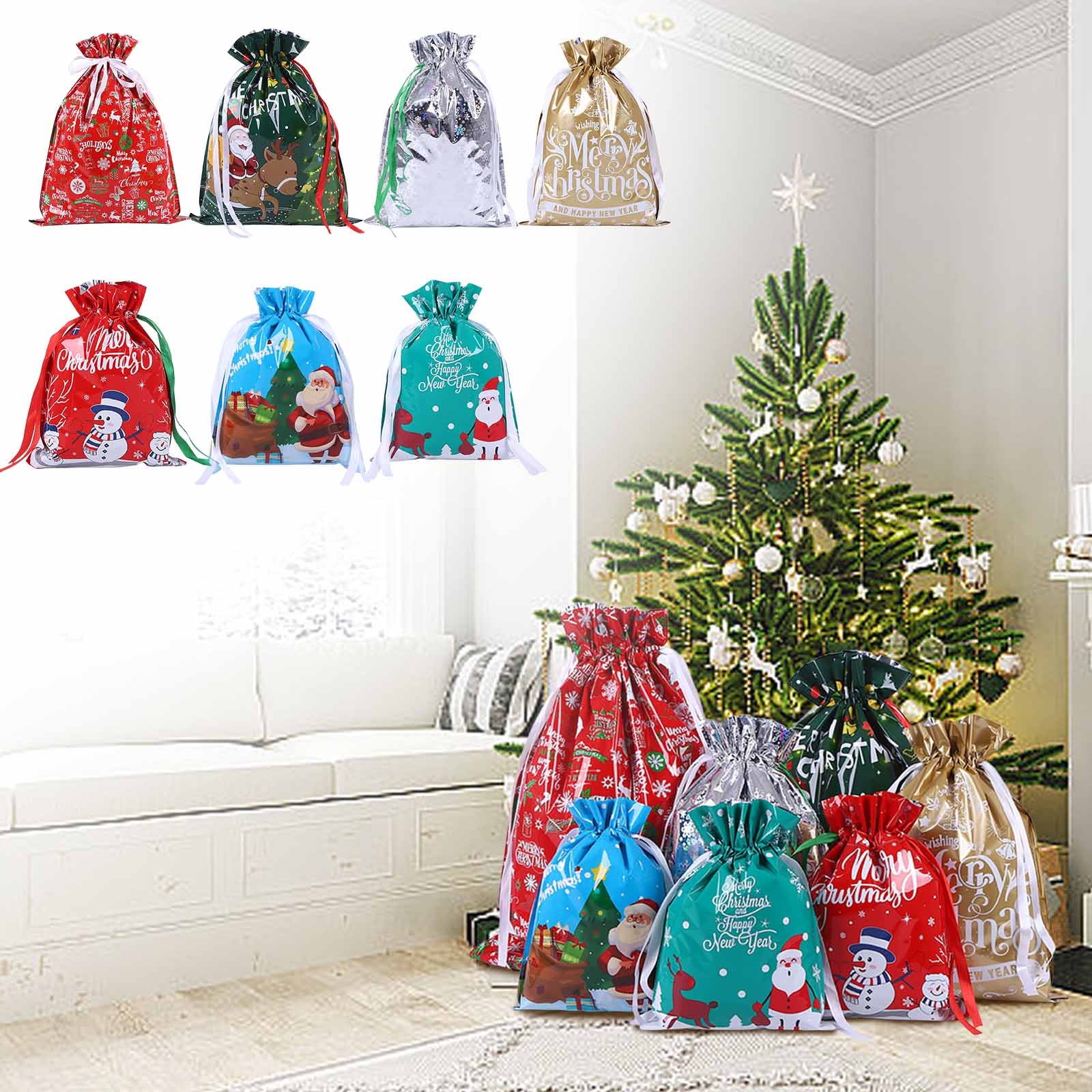 NCHKUN 35-Piece Christmas Plastic Drawstring Gift Bags Set for Candy ...
