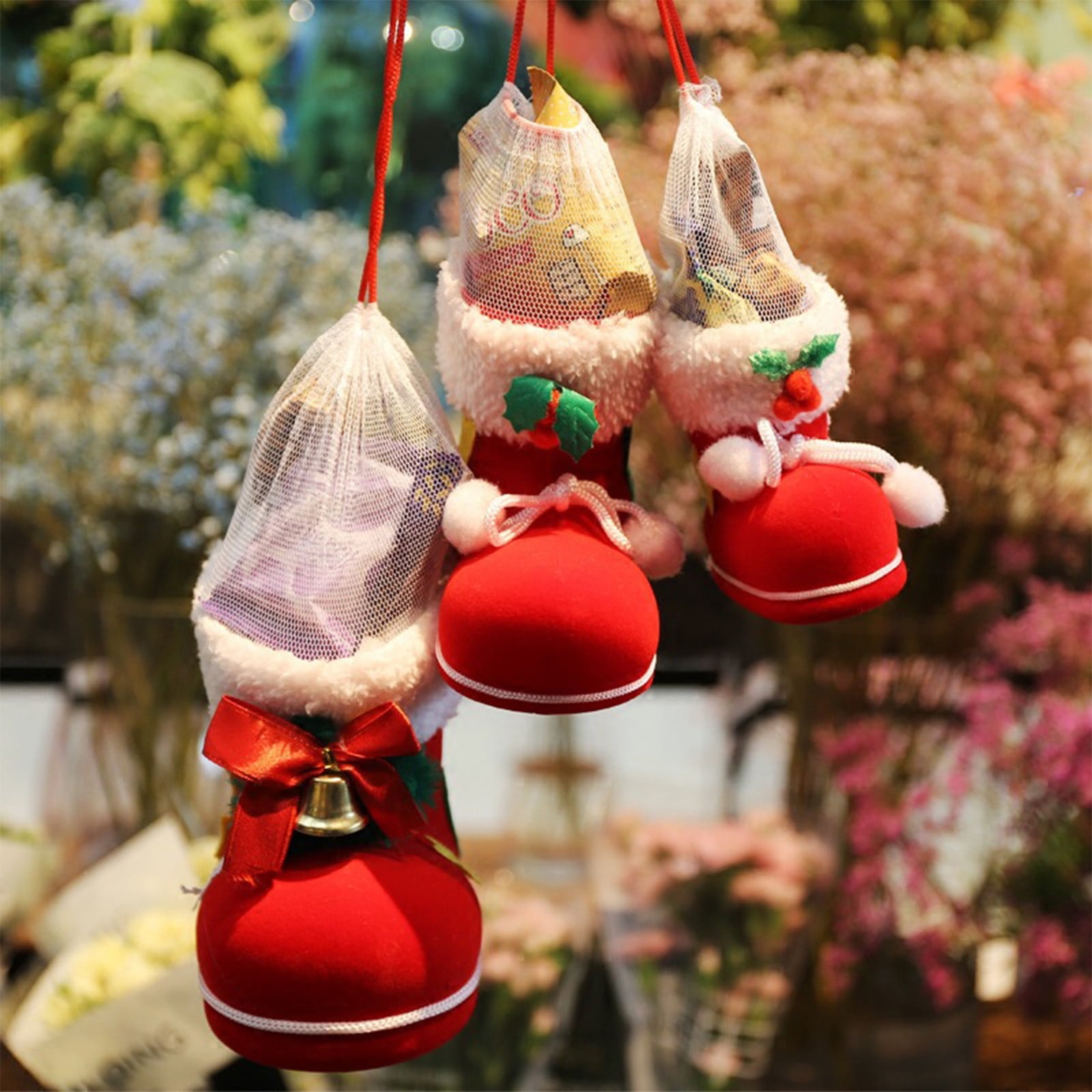 NCHKUN Christmas Candy Storage Boot Hanging Pen Holder Bag Red Flocked ...