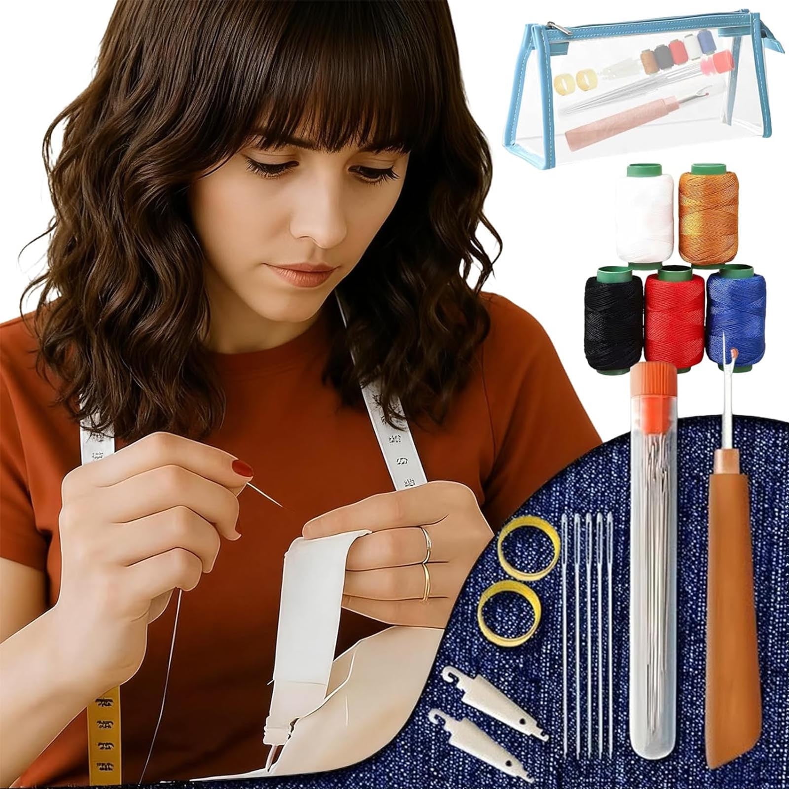 NCHKUN Complete Hand Sewing Kit with 25 Needles Thread Thimbles for ...