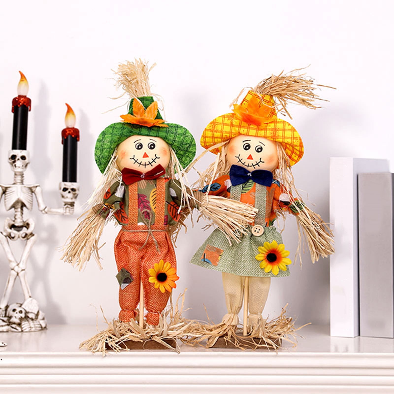 NCHKUN Handmade Fabric and Straw Scarecrow Figurine Fall Harvest ...
