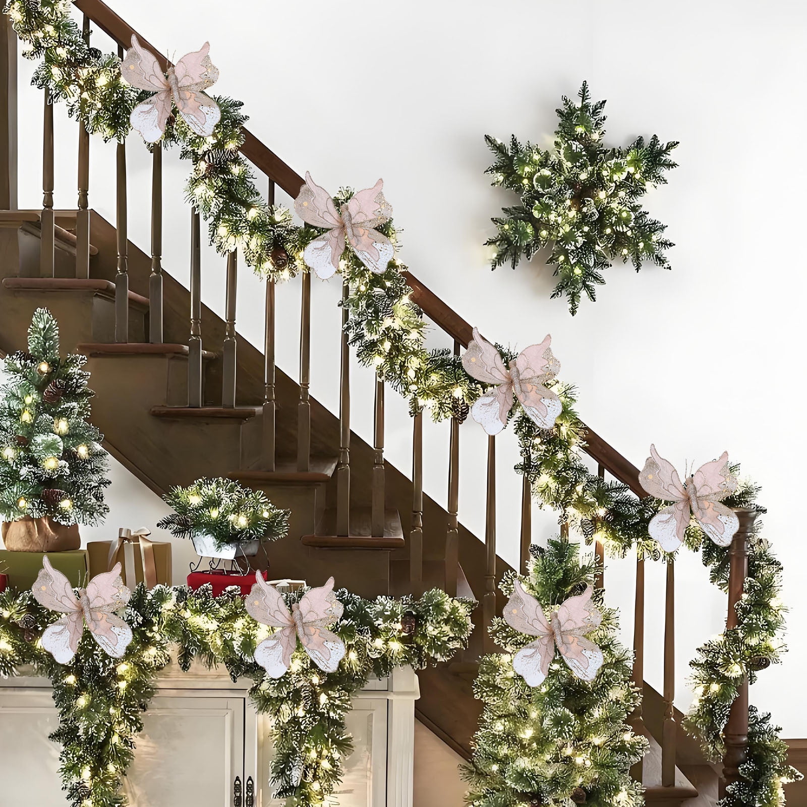 NCHKUN Plastic Christmas Tree Clip-On Ornament with Glitter Mesh Edge ...