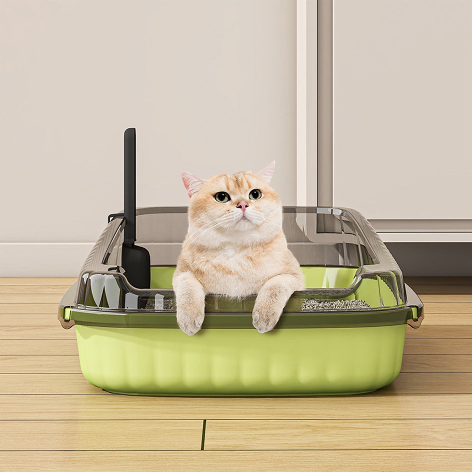 NCHKUN Semi-Enclosed High-Sided Litter Box with Splash Guard and Scoop ...