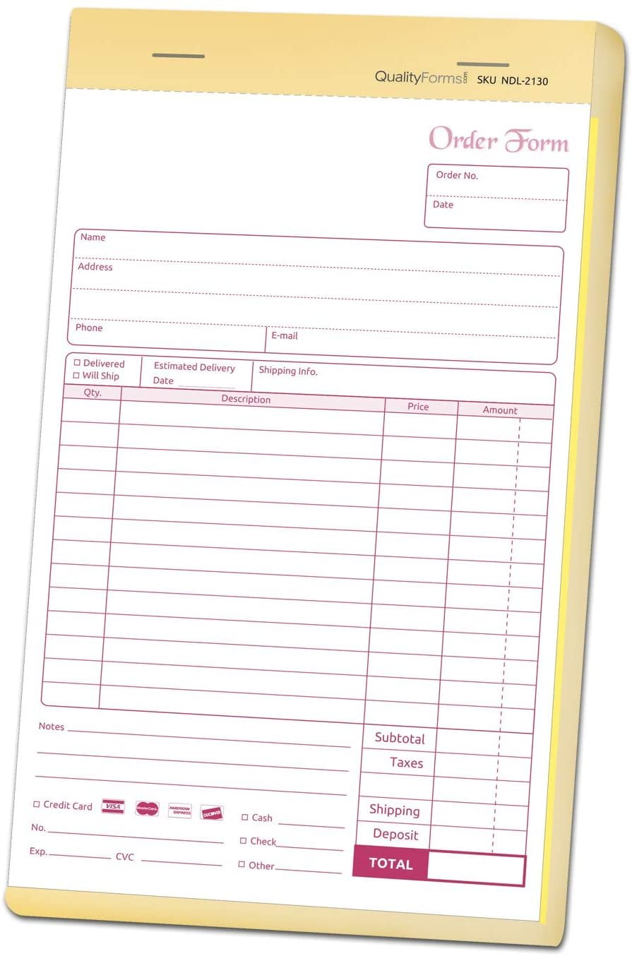 NCR Carbonless Order Forms, Bound Wraparound Cover, 50 Sets per Book. 5 ...