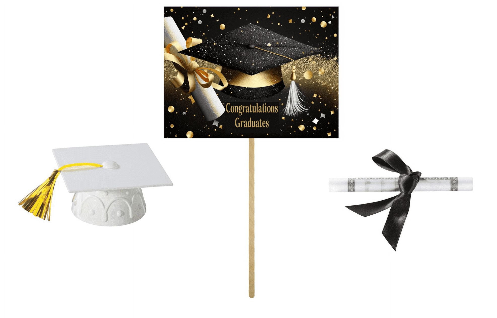 NCS White Plastic Graduation Cap Cake Topper with Large Paper Diploma ...