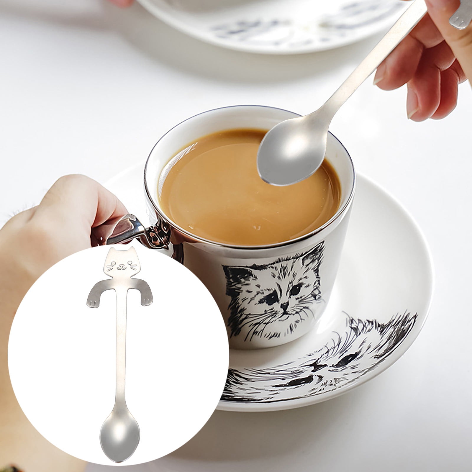 NCWSO Tableware Cat Spoon Short Handle Spoons Flatware Coffee Drinking ...