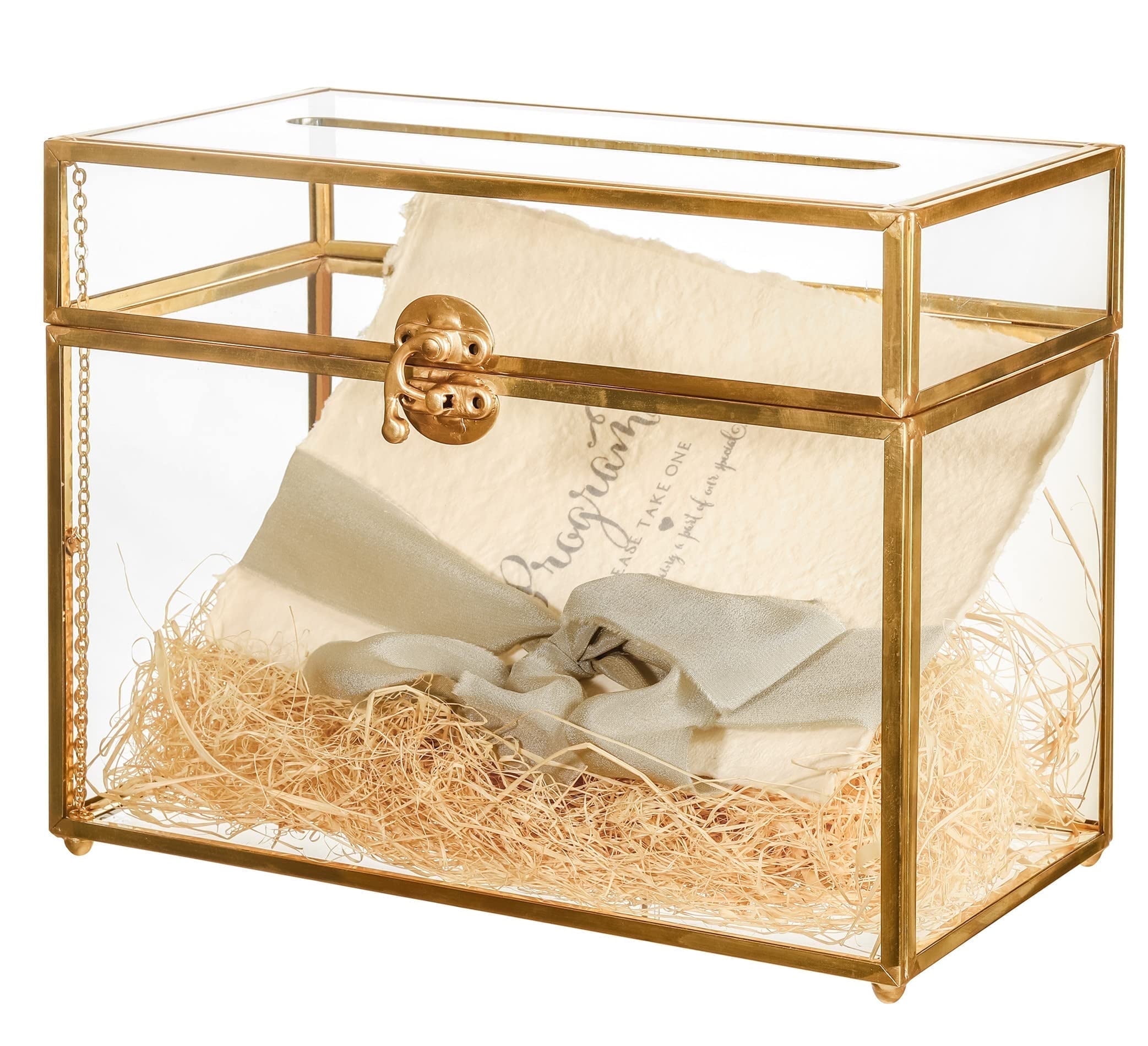 NCYP Gold Wedding Glass Cards Box with Slot, for Reception Home Decor ...