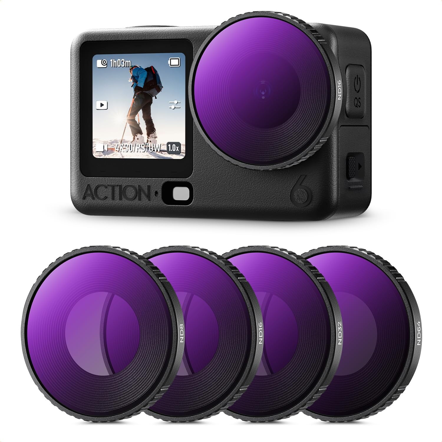 ND Filter Kit Compatible with DJI Osmo Action 6, ND8 ND16 ND32 ND64 4 ...