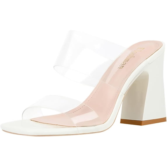NDEGSHSM Women's Clear Two-Strap Chunky Heeled Slides – Transparent ...