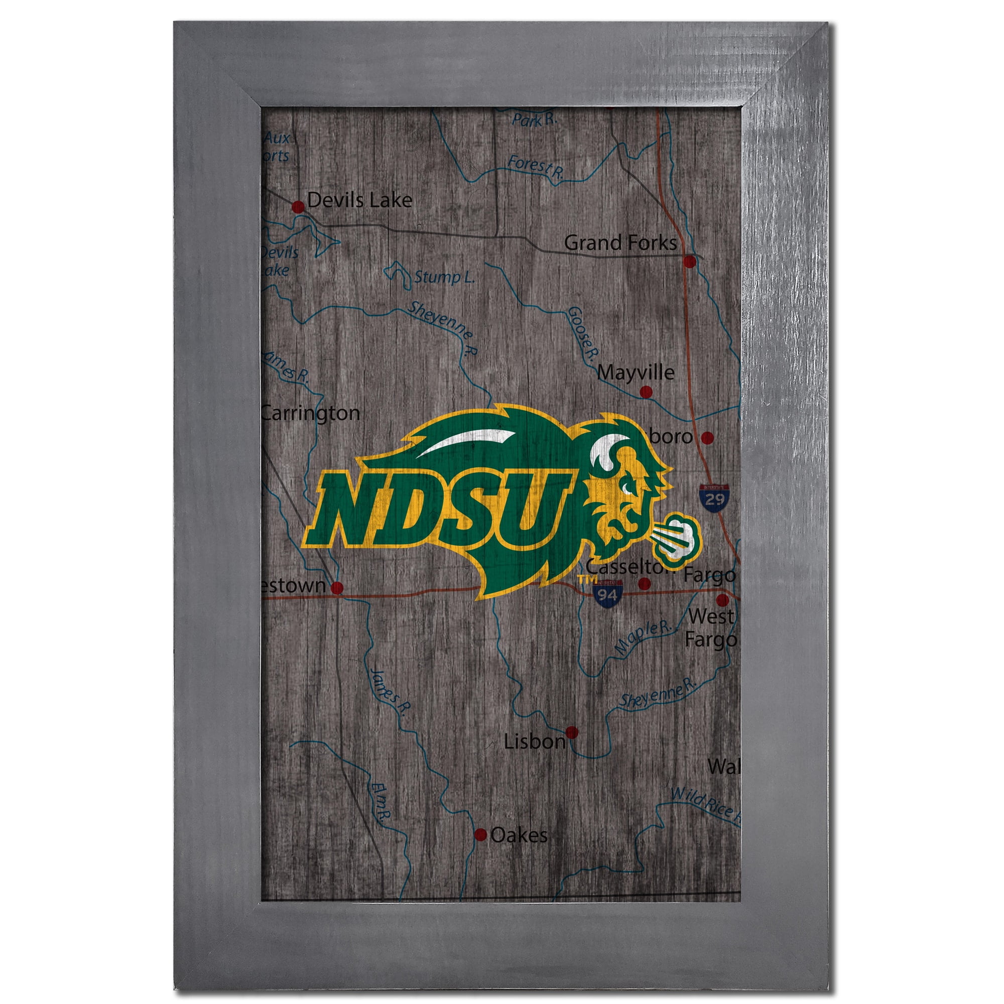 NDSU Bison 11'' x 19'' Framed Team City Map Sign - Walmart.com