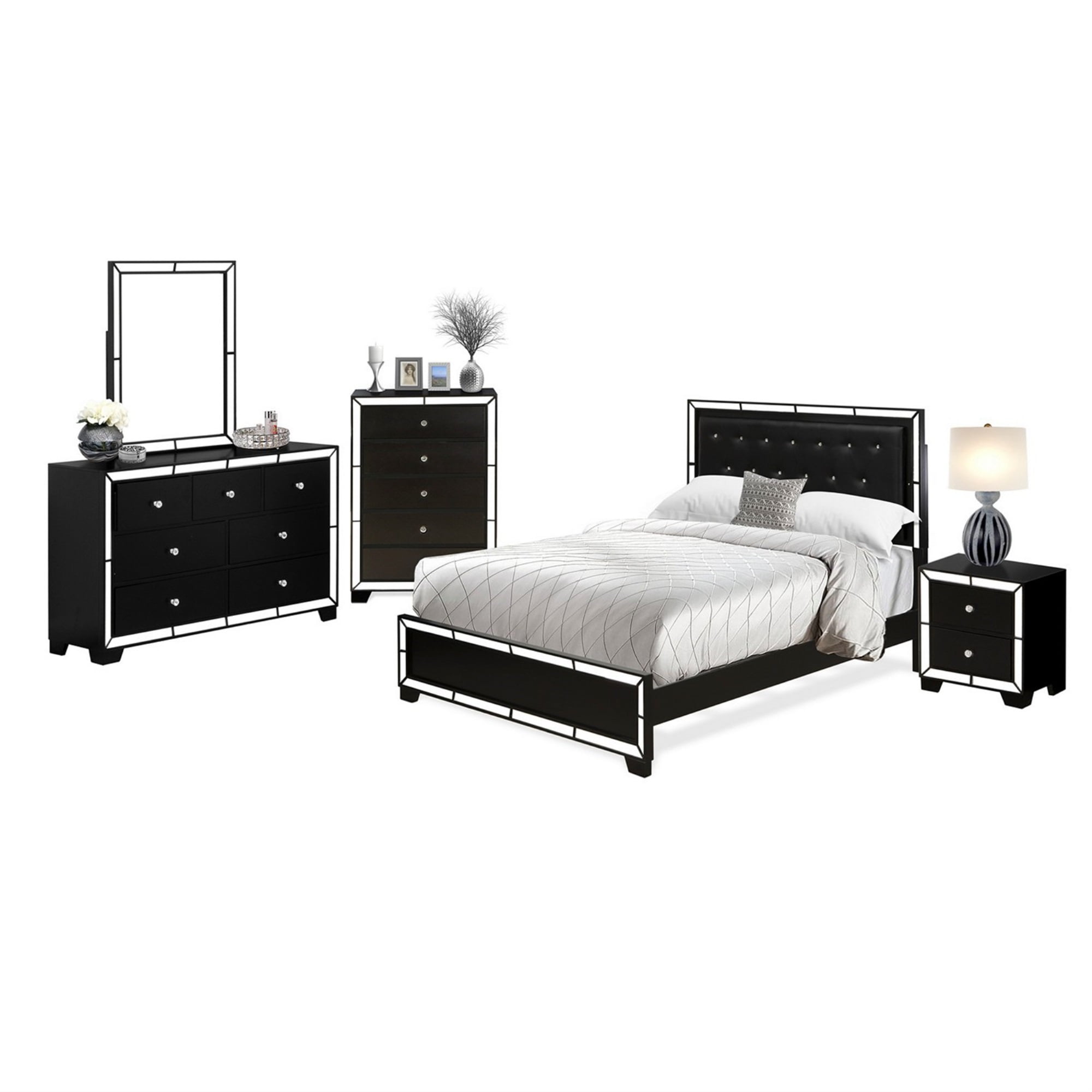 East West Furniture 5-PC Nella Set, Queen Bed, Dresser, Mirror, Chest ...