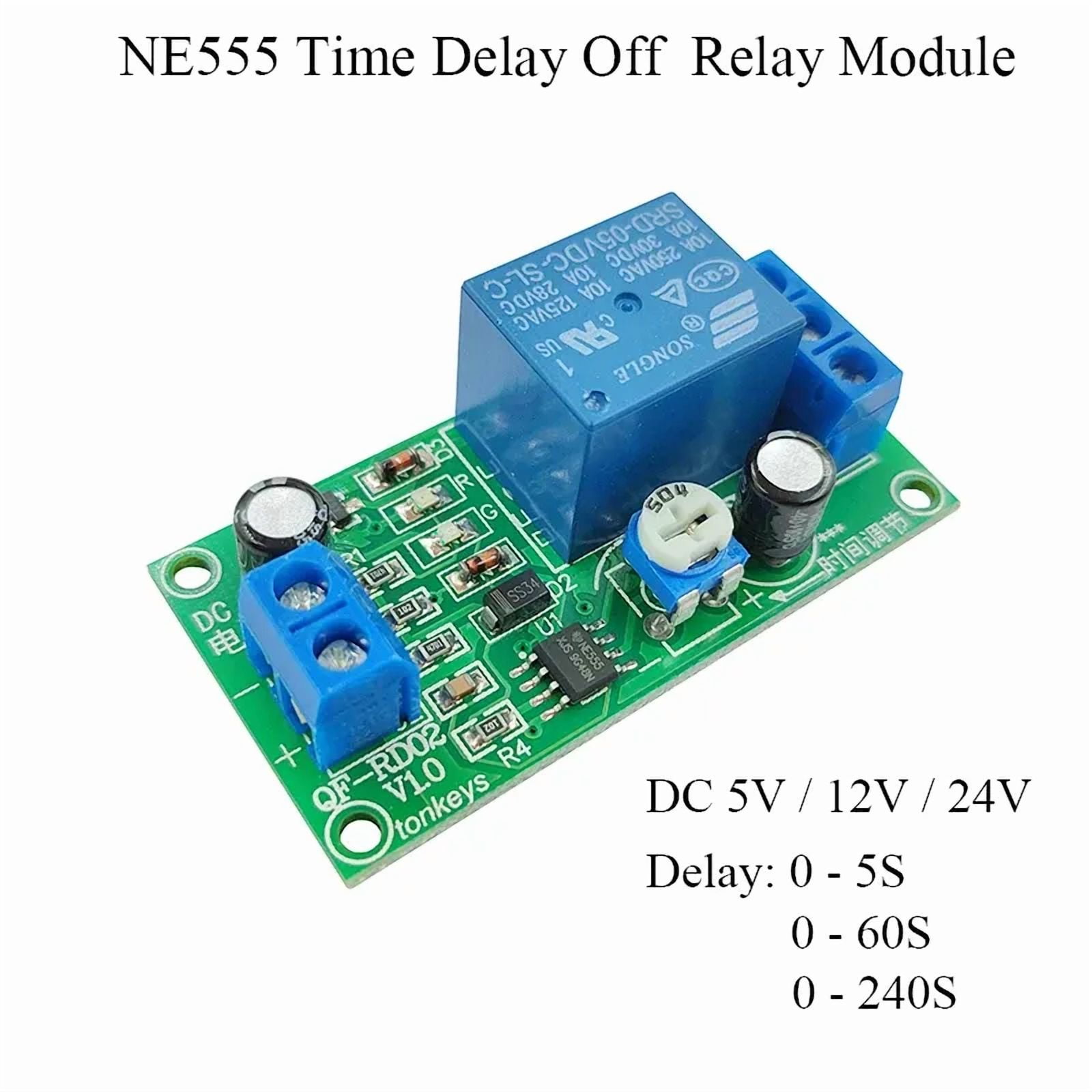 NE555 Time Delay Relay Module 5V12V24V Triggle Delay Monostable Relay Module Adjustatle 5s 60s ...