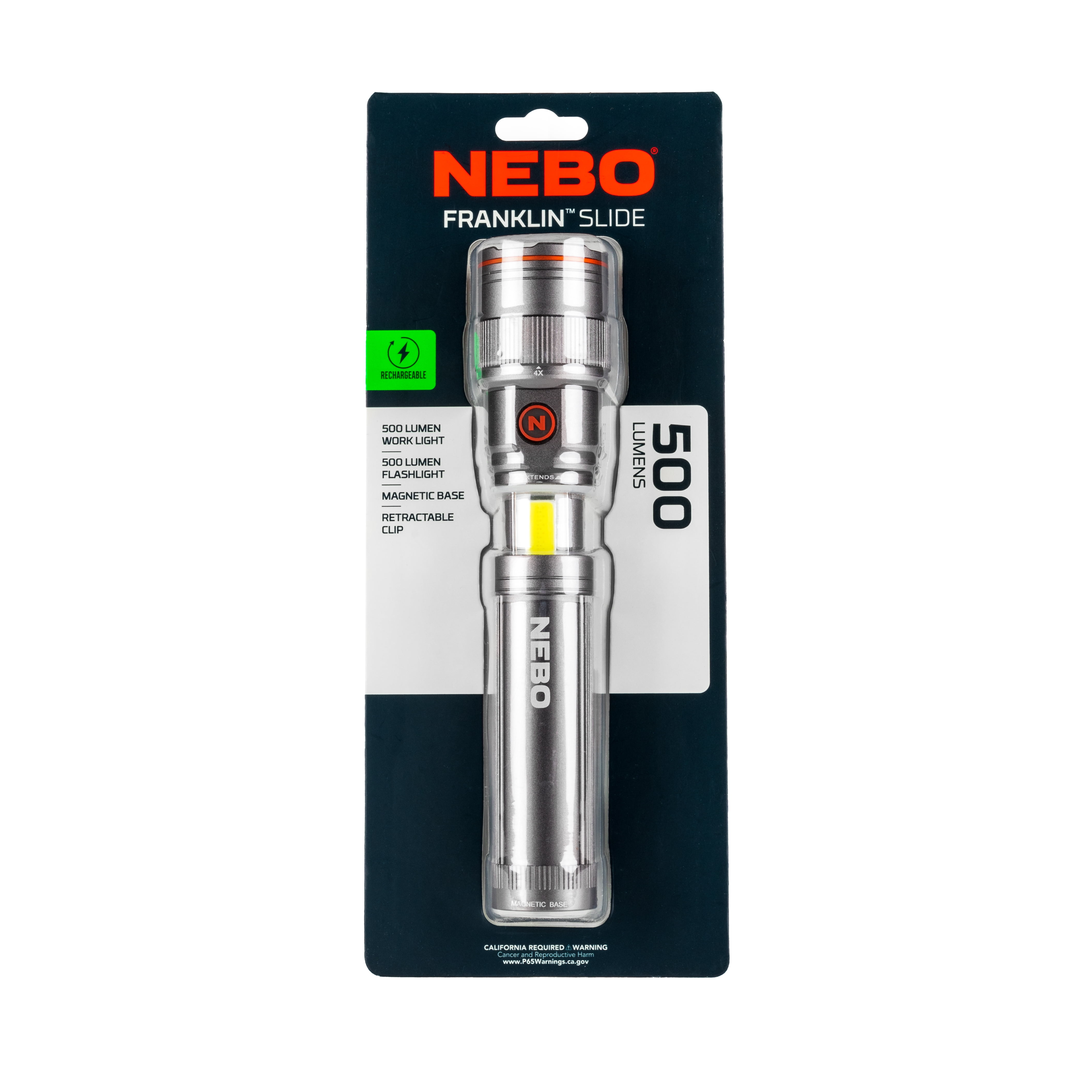 NEBO Franklin Slide 500 Lumen COB LED Gray Rechargeable Handheld ...