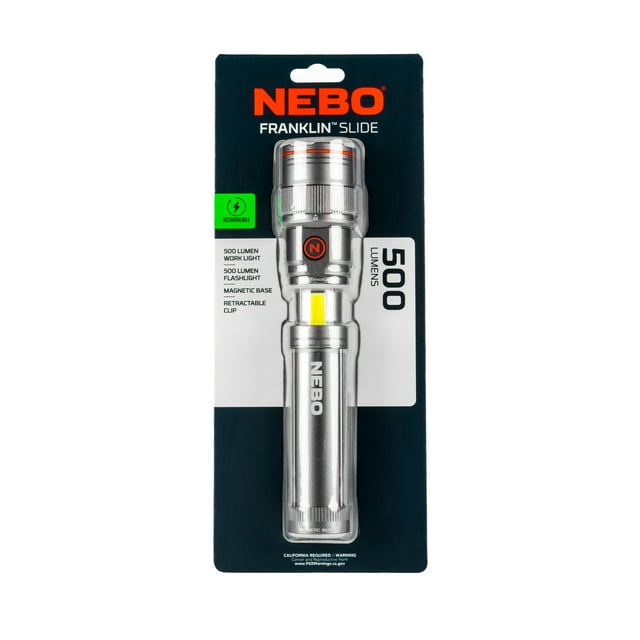 NEBO Franklin Slide 500 Lumen COB LED Gray Rechargeable Handheld ...