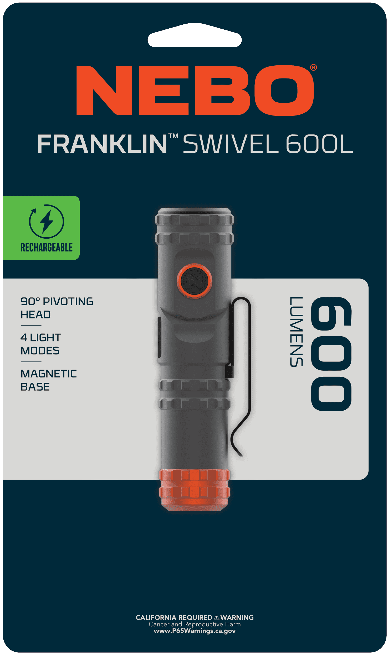 NEBO Franklin Swivel 600 Lumen COB LED Gray Rechargeable Handheld Work ...