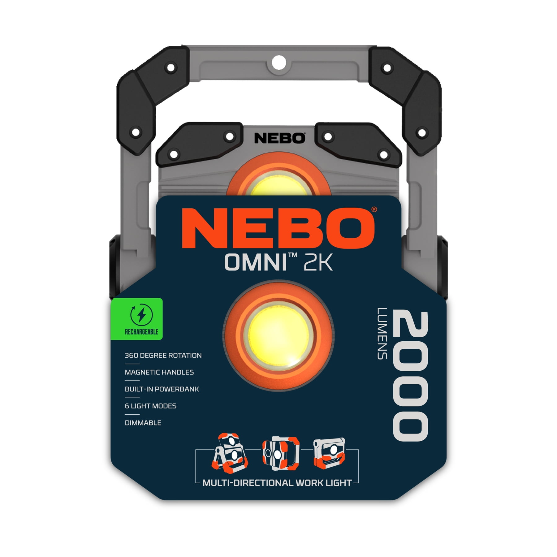 NEBO Omni 2,000 Lumen COB LED Black Rechargeable Handheld Work Light ...