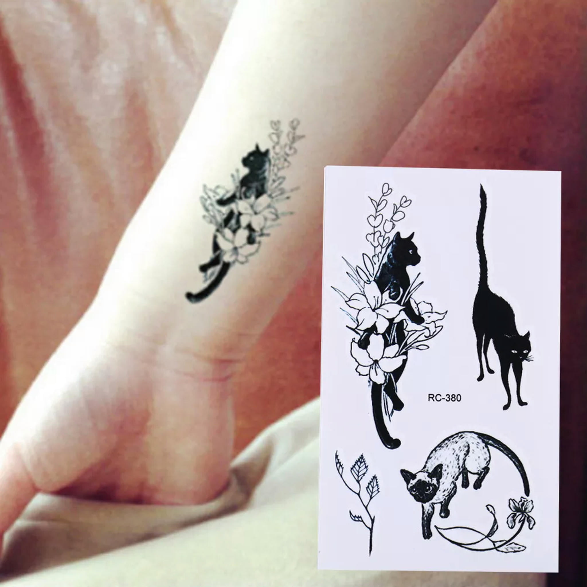 NEBULOUSTRANCE Waterproof Temporary Tattoo Stickers Black Cats Water ...