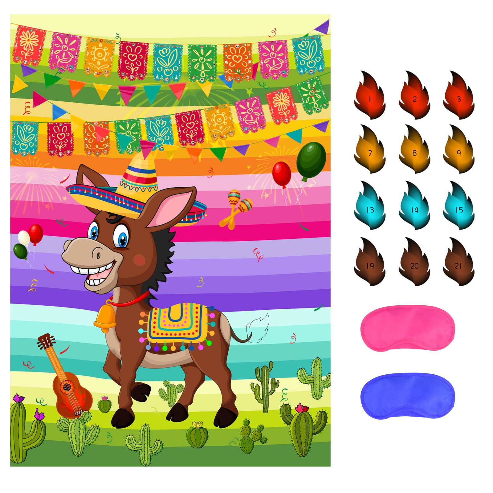 NEBURORA Pin The Tail STF9 on The Donkey Mexican Donkey Game with 24Pcs ...