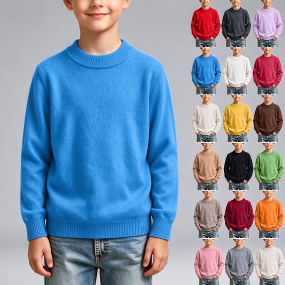 NEBWOAK Boys Crewneck Sweater Kids Knit Pullover Long Sleeve Top Blue ...