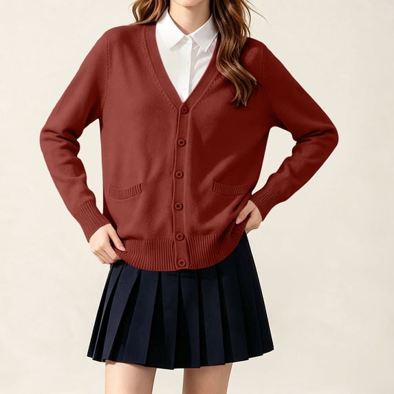 NEBWOAK Cardigan V-Neck Cotton Button Front Long Sleeve Girls ...