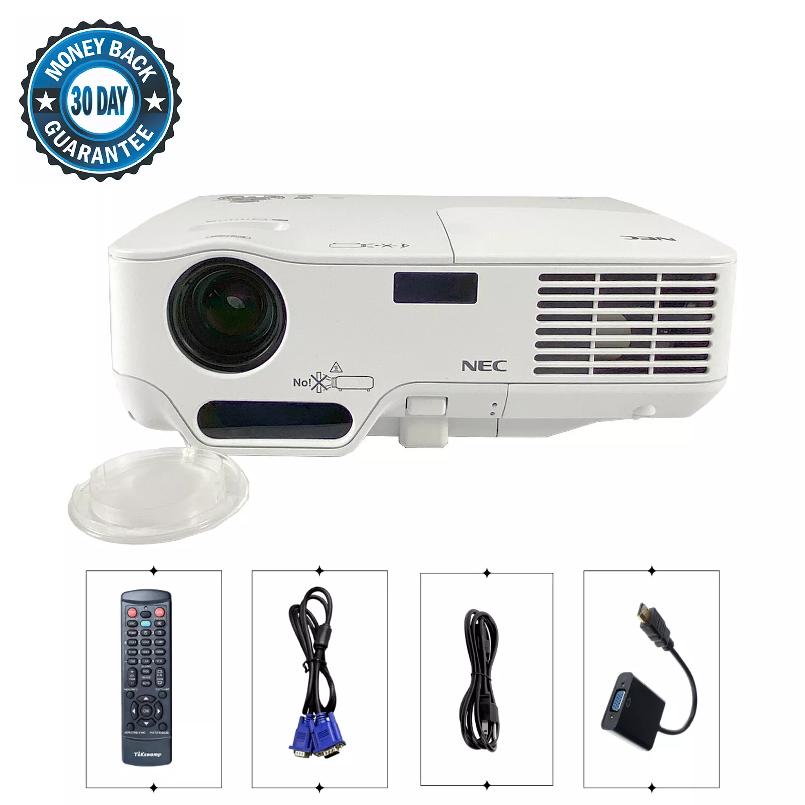 Pre-Owned NEC NP62 DLP Projector Portable 3000 Lumens 1080i HDMI-adapter with Accessories Bundle ...