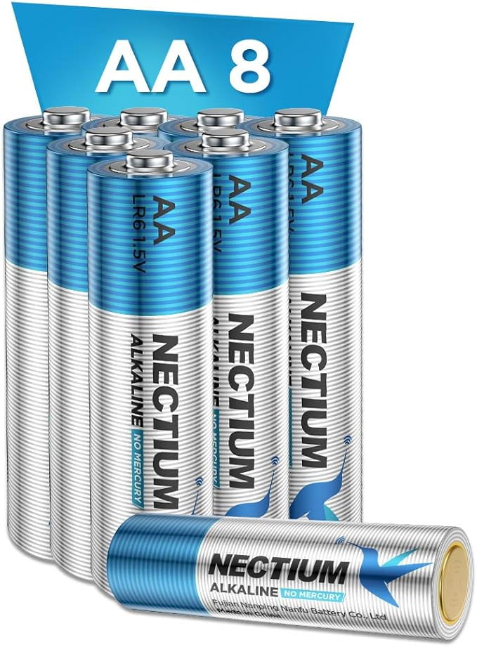 NECTIUM Superior Performance AA Batteries 8 Count Alkaline Pure-Gold-Bottom IoT Batteries Ultra ...