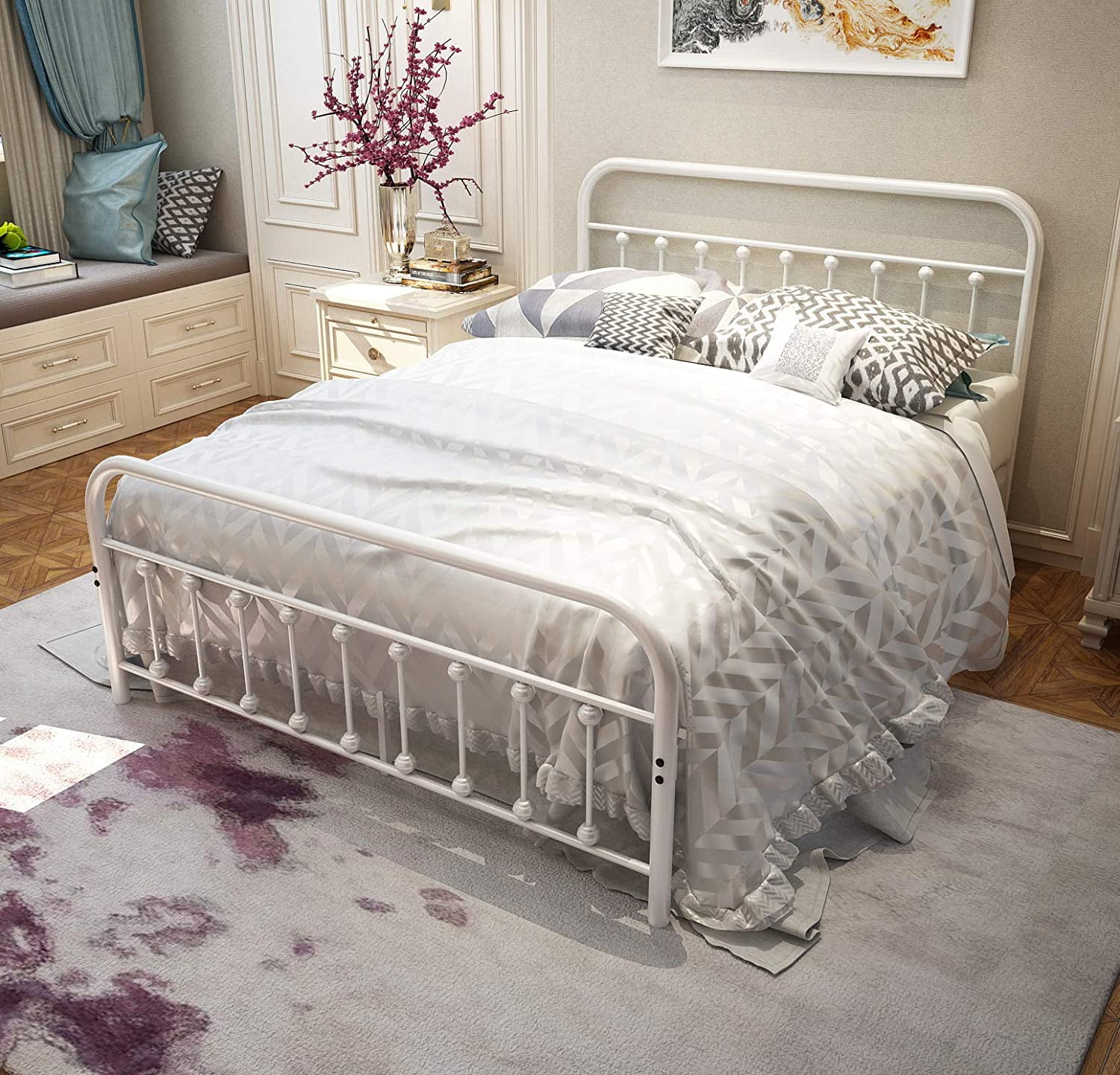 NEEBIRGELIA Black Metal Bed Frame Queen Size with Headboard and ...