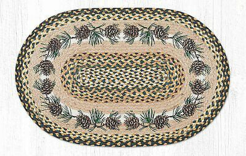 NEEDLES & CONES Pine 100% Natural Braided Jute Rug, 20" x 30" Oval ...