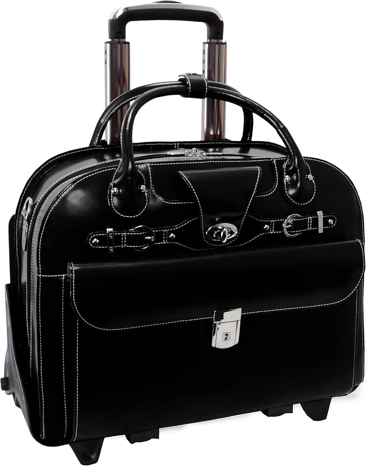 NEEJU Leather, Detachable Wheeled Laptop Briefcase, Black (96645 ...