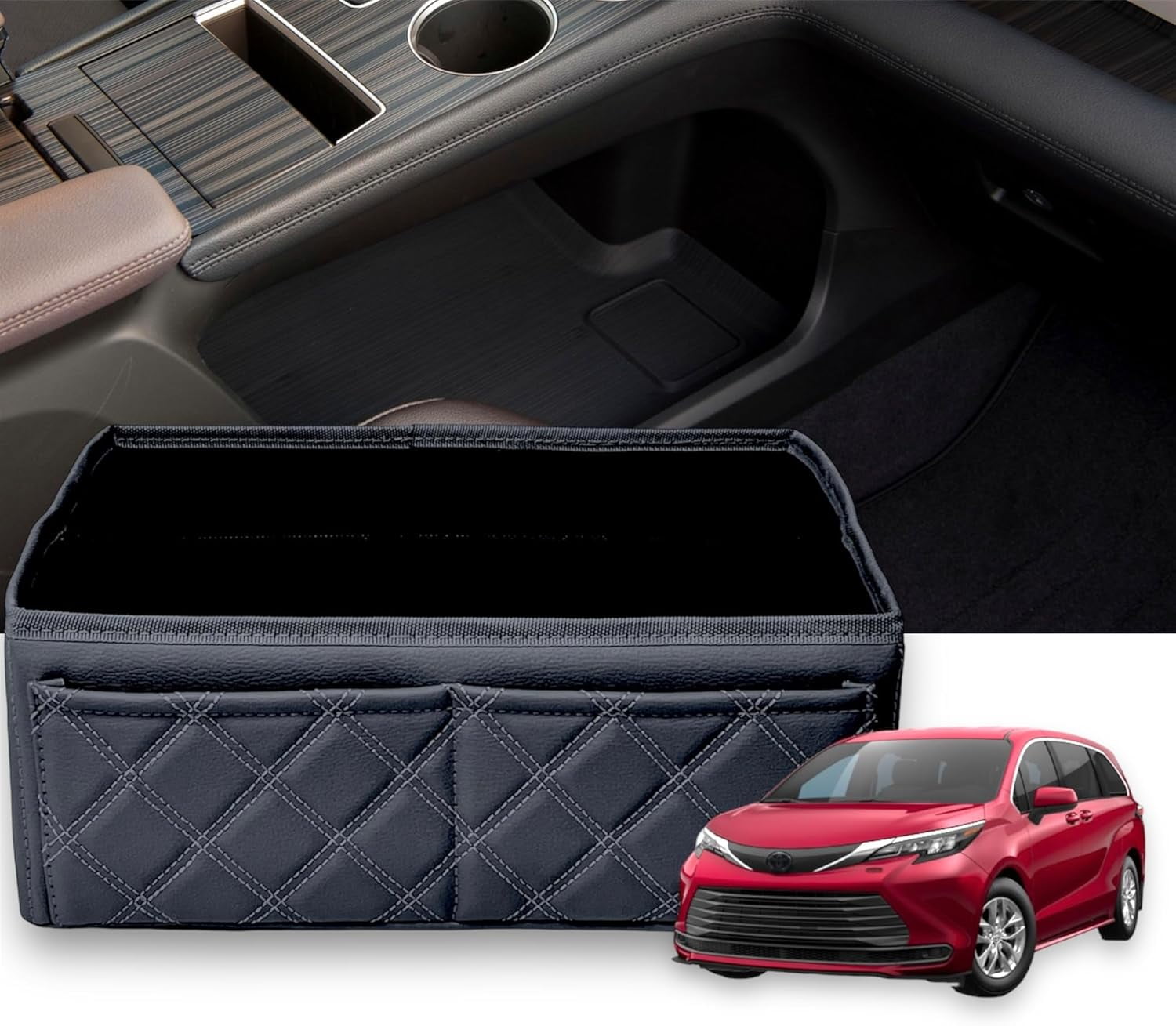 NEEJU Pu Leather Lower Center Console Storage Box Organizer for Toyoya Sienna 2021 2022 2023 ...