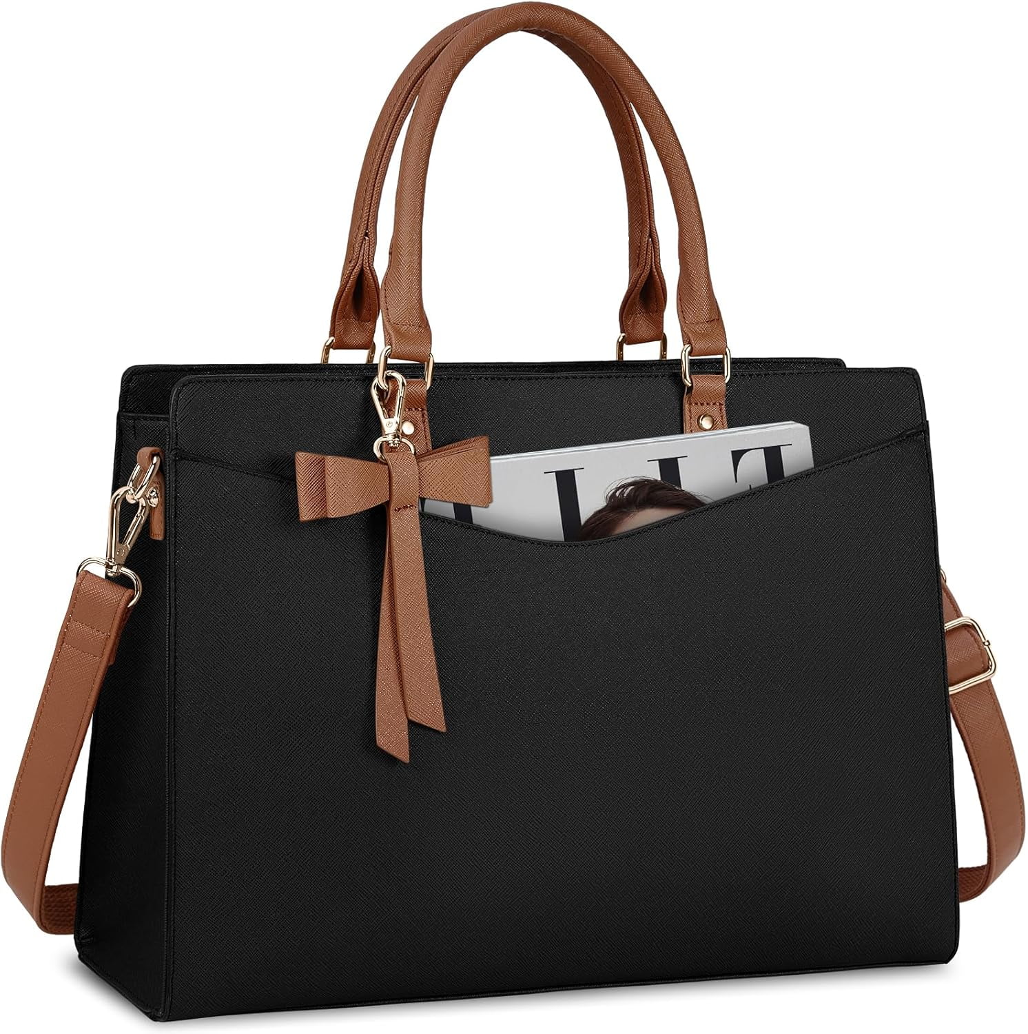 NEEJULaptop Bag for Women 15.6 Inch PU Leather Laptop Tote Bag Professional Business Office ...