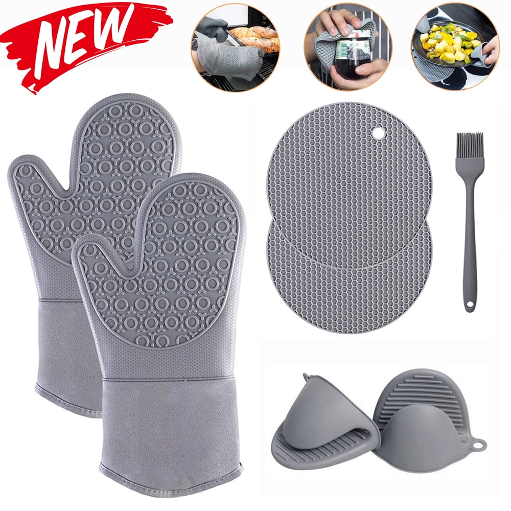 NEENCA Extra Long Oven Mitts and Pot Holders Sets,Heat Resistant ...
