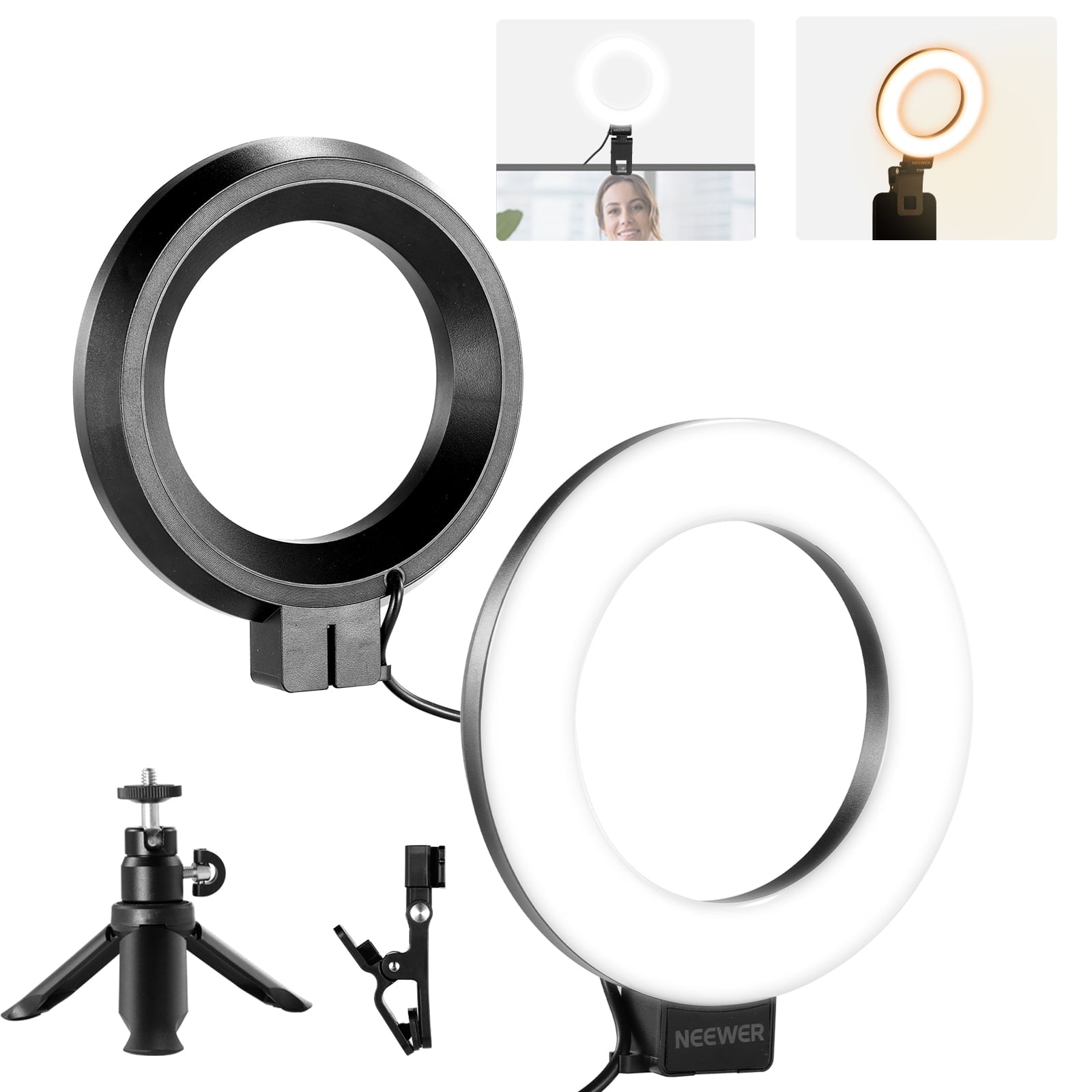 Neewer BR60 5" Ring Light With Desk Tripod, Clip-On Monitor Light For ...