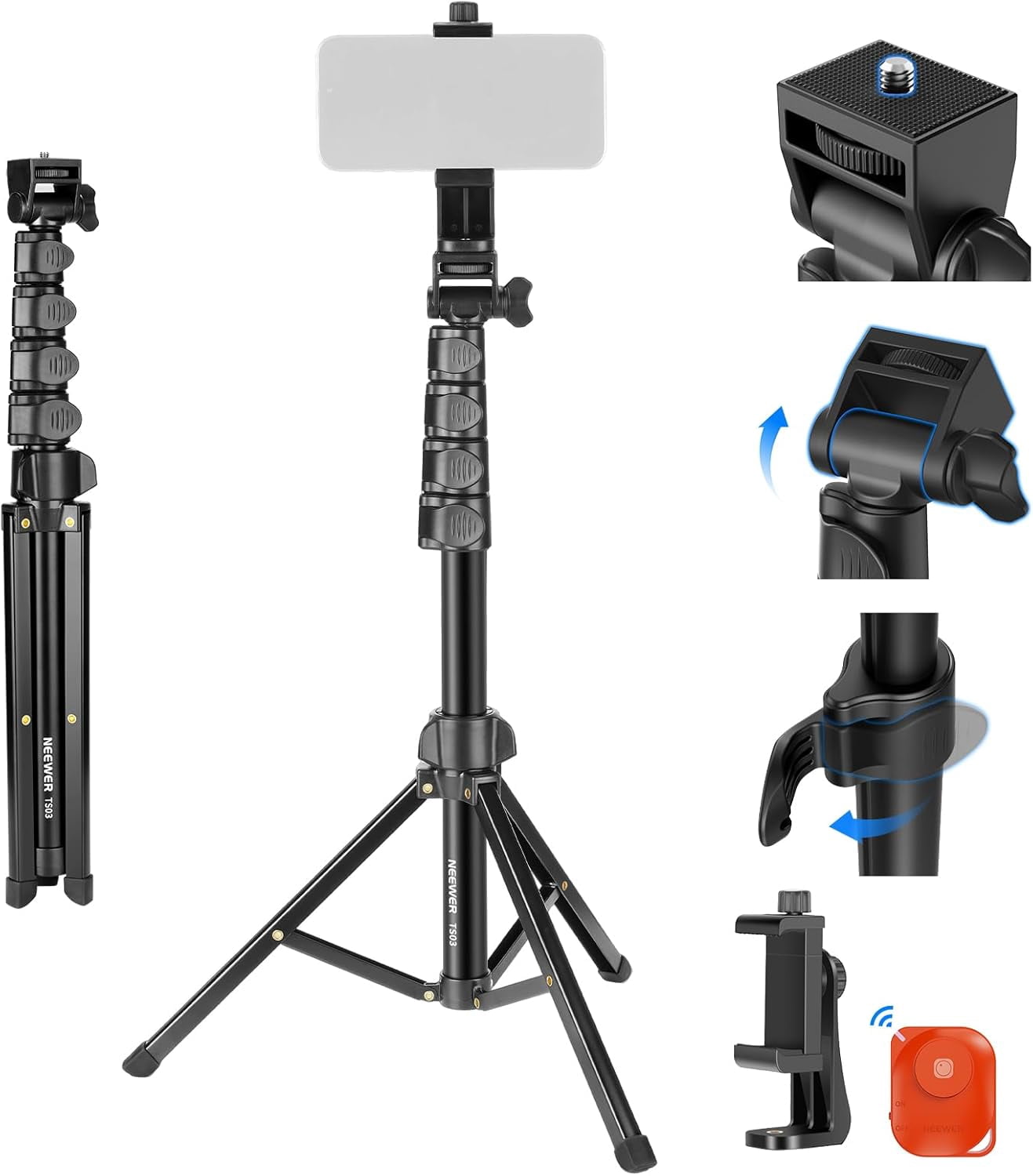 NEEWER Basic Phone Tripod for iPhone & Camera w/Remote & Phone Holder ...