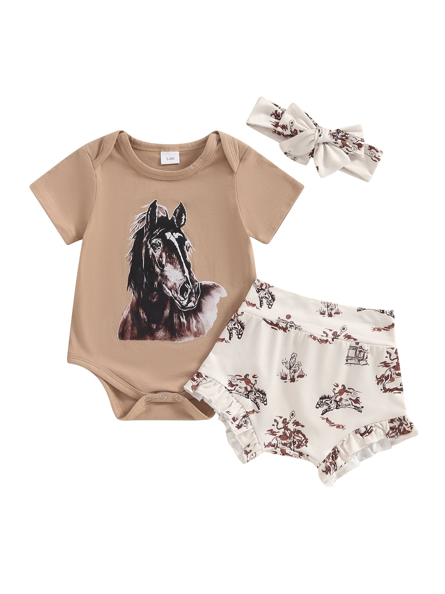 NEEXIJI Infant Baby Girls Outfits Short Sleeve Horse Print Romper ...