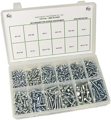NEF Self Drilling Tek Screw Assortment, Hex Washer Head Screws, 250 ...