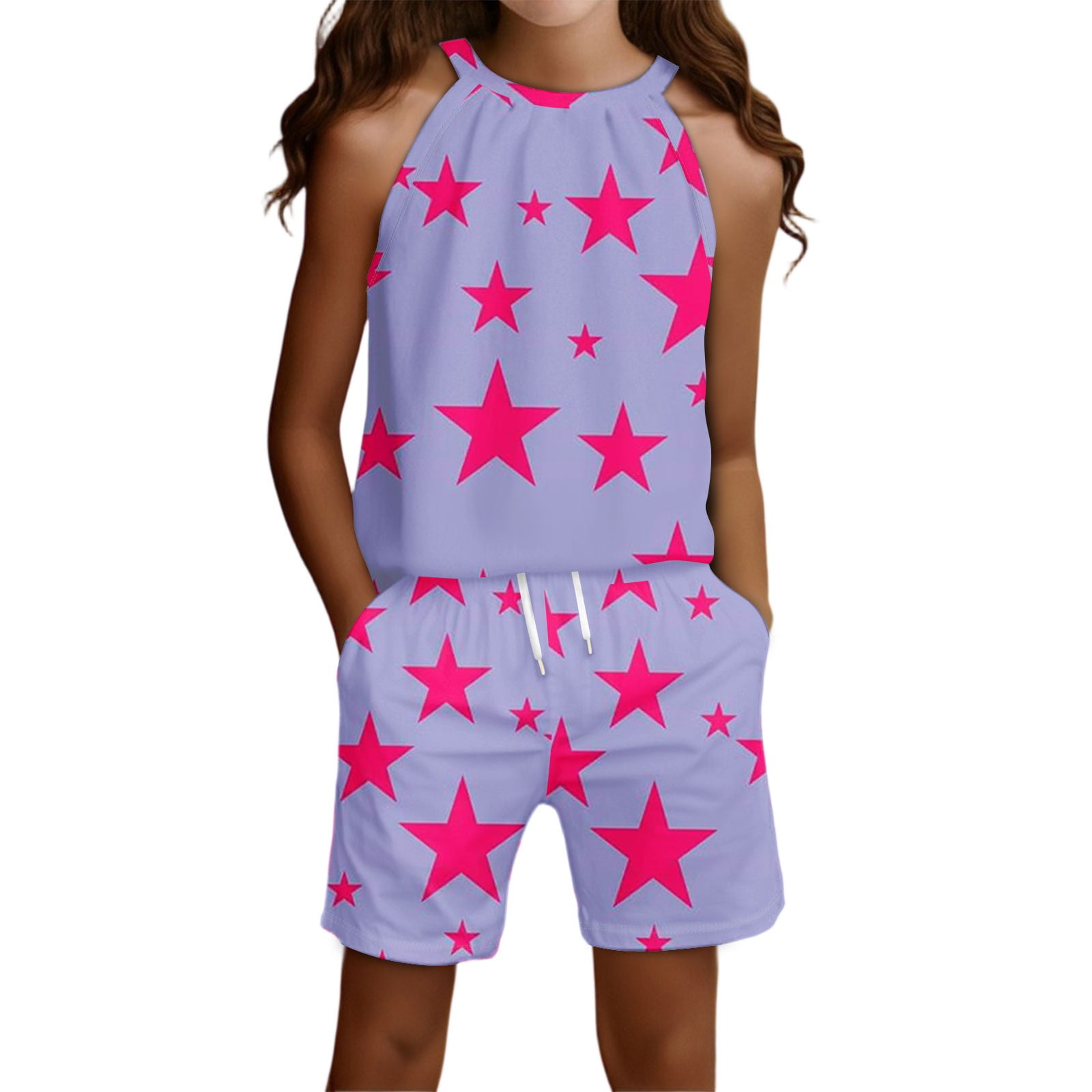 NEFIYLUXP Girls Summer 2 Piece Sets Casual Shorts Outfits Halter Neck ...